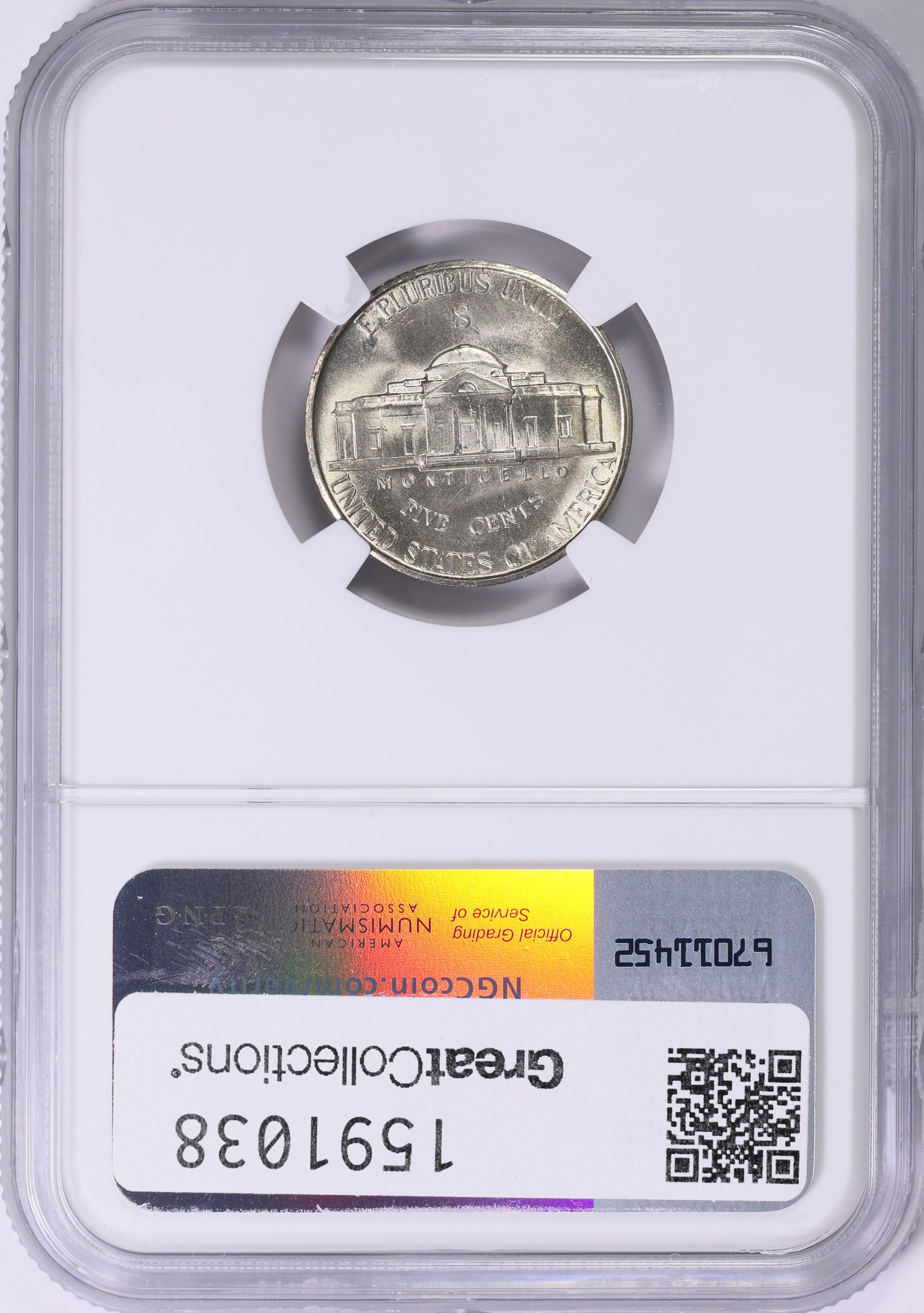 1944-S Jefferson Nickel NGC MS-67+ (Item 1591038) | GreatCollections Coin Auctions