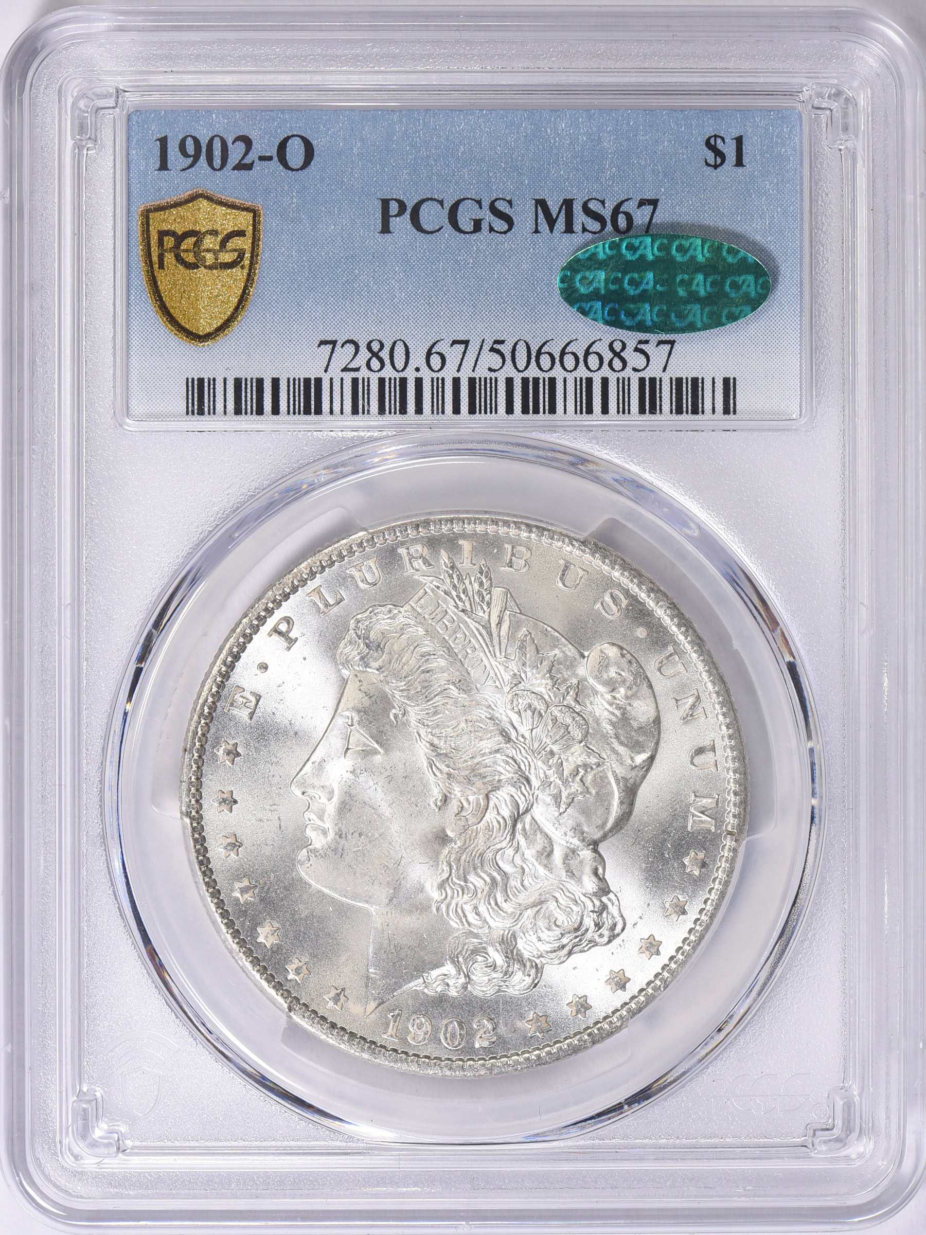 1902-O Morgan Silver Dollar PCGS MS-67 (CAC Green) (Item 1591063) | GreatCollections Coin Auctions