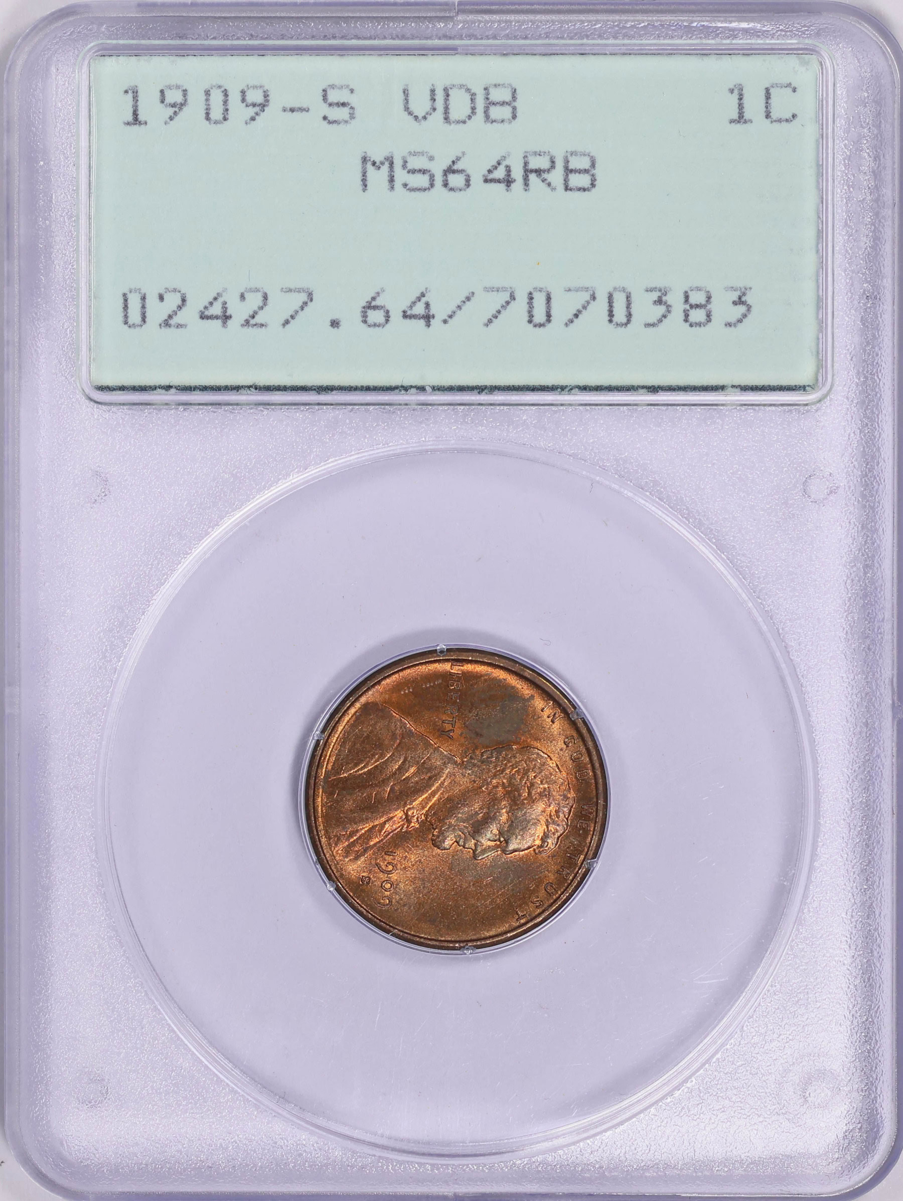 1909-S Lincoln Cent V.D.B. PCGS MS-64 RB OGH (1st Gen) (Item 1591453) | GreatCollections Coin ...