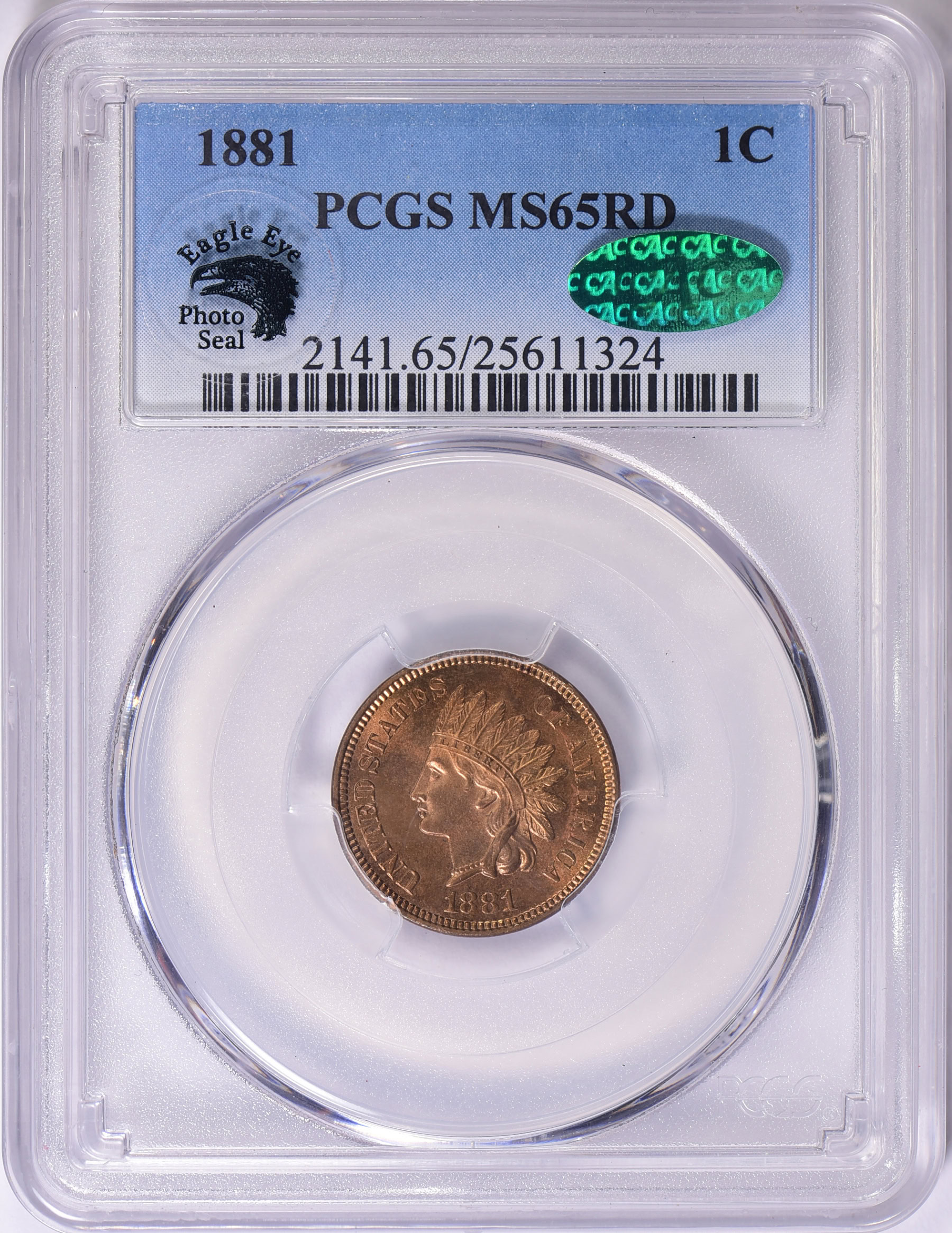 1881 Indian Cent PCGS MS-65 RD (CAC Green) (Eagle Eye Seal) (Item 1591604) | GreatCollections ...