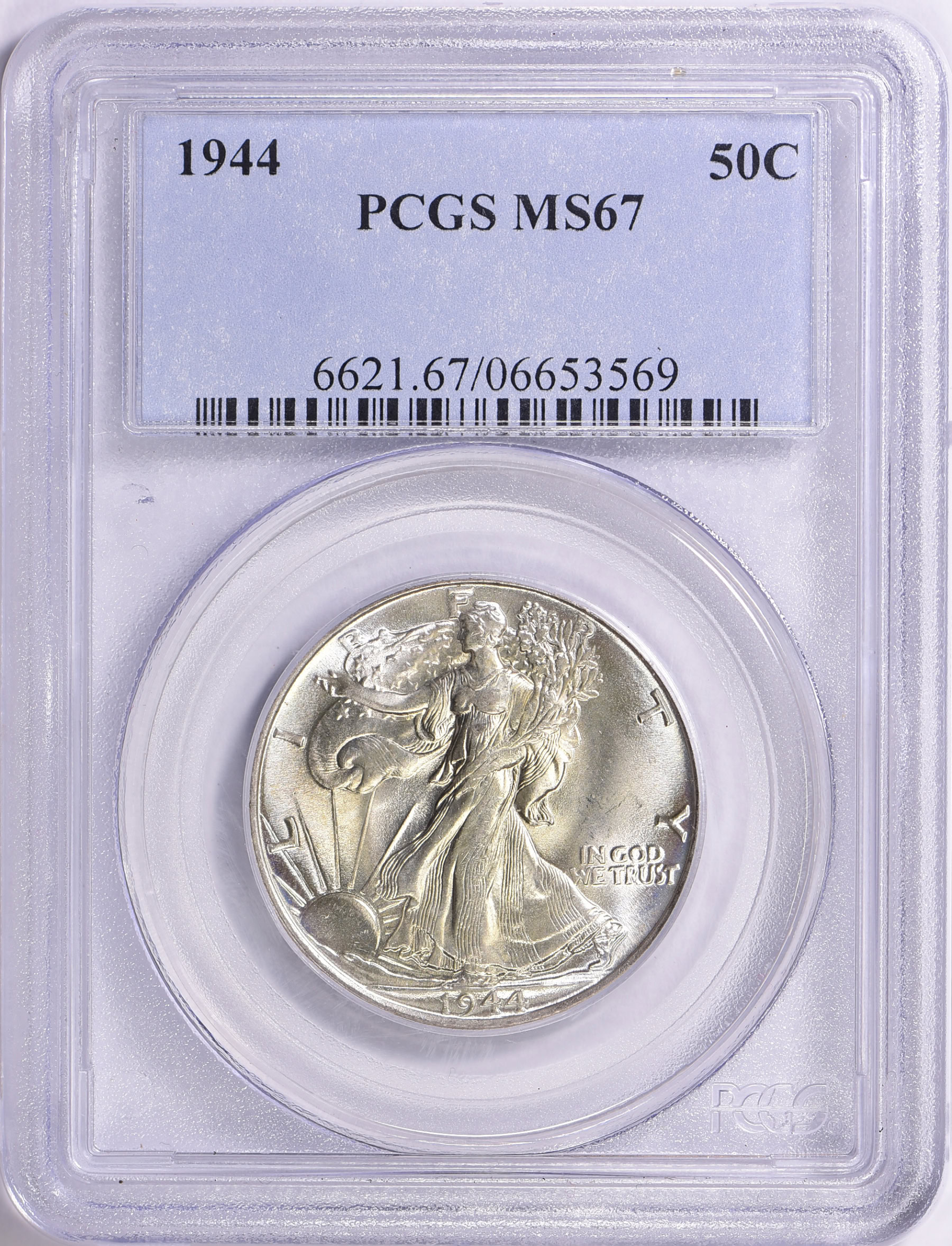 1944 Walking Liberty Half Dollar PCGS MS-67 (Toned) (Item 1591617) | GreatCollections Coin Auctions