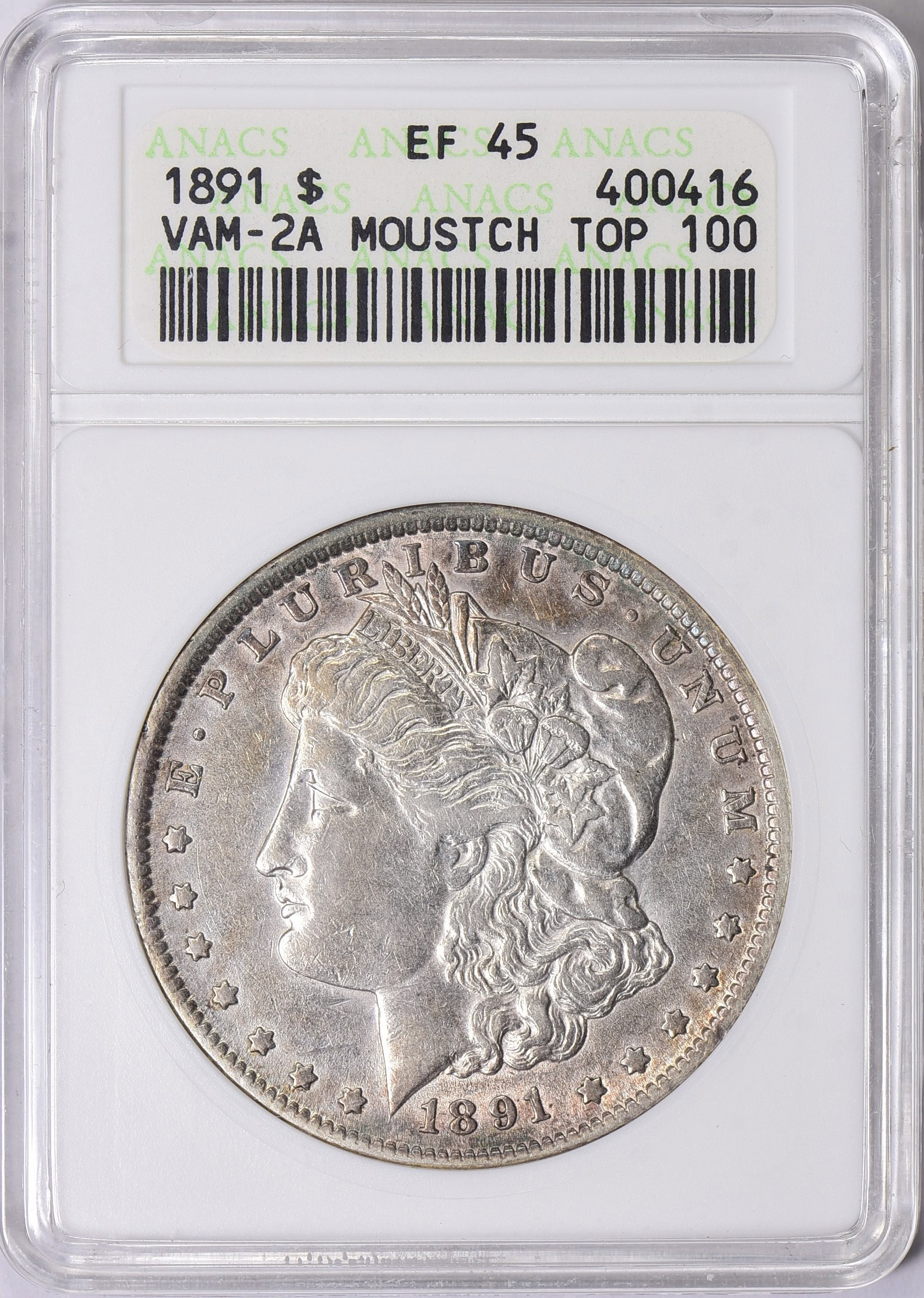 1891 Morgan Silver Dollar VAM-2A Doubled Moustache Top 100 ANACS XF-45 OH (Toned) (Item 1591905 ...