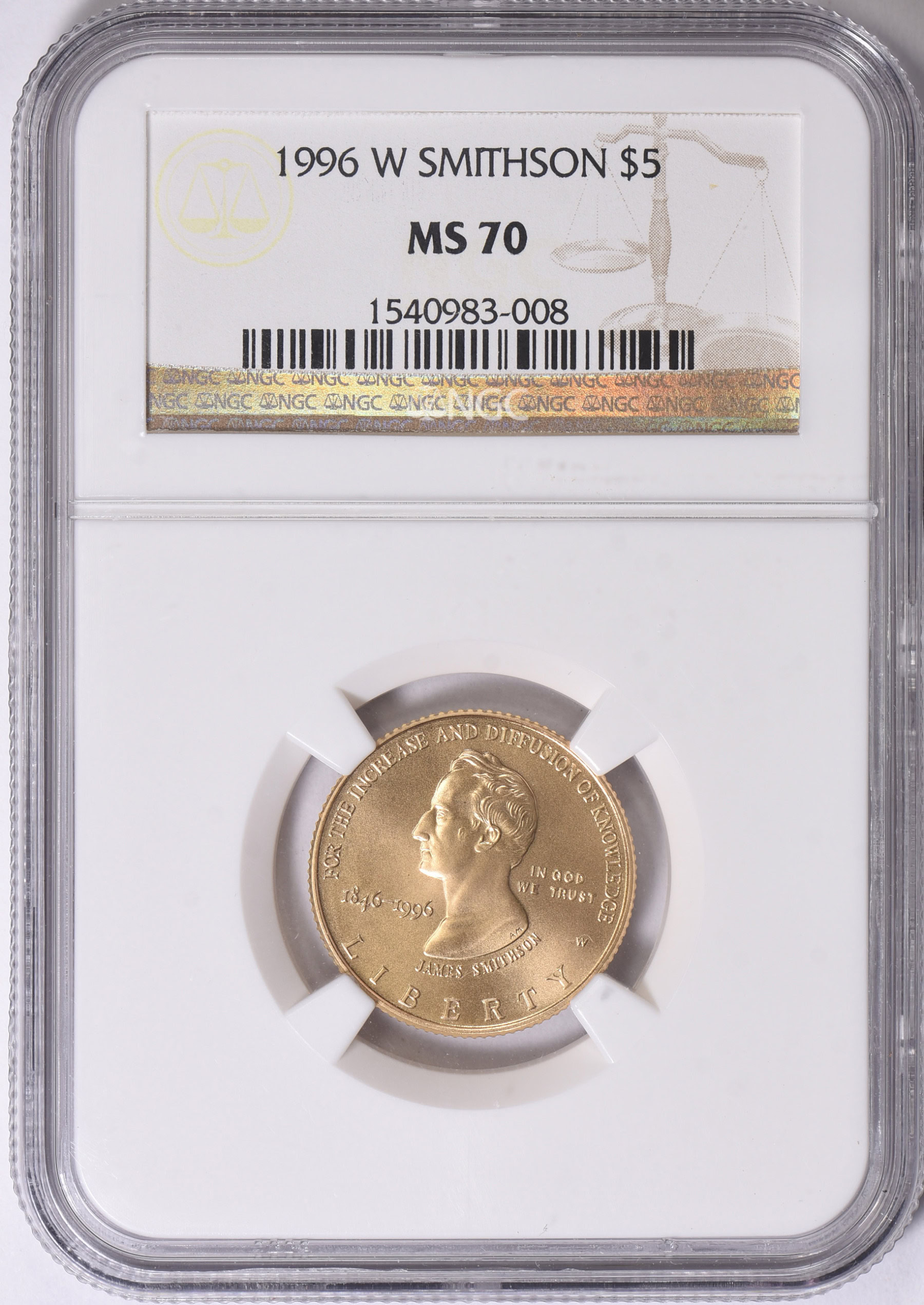 1996-W Smithsonian Institution 150th Anniversary Gold $5 NGC MS-70 ...