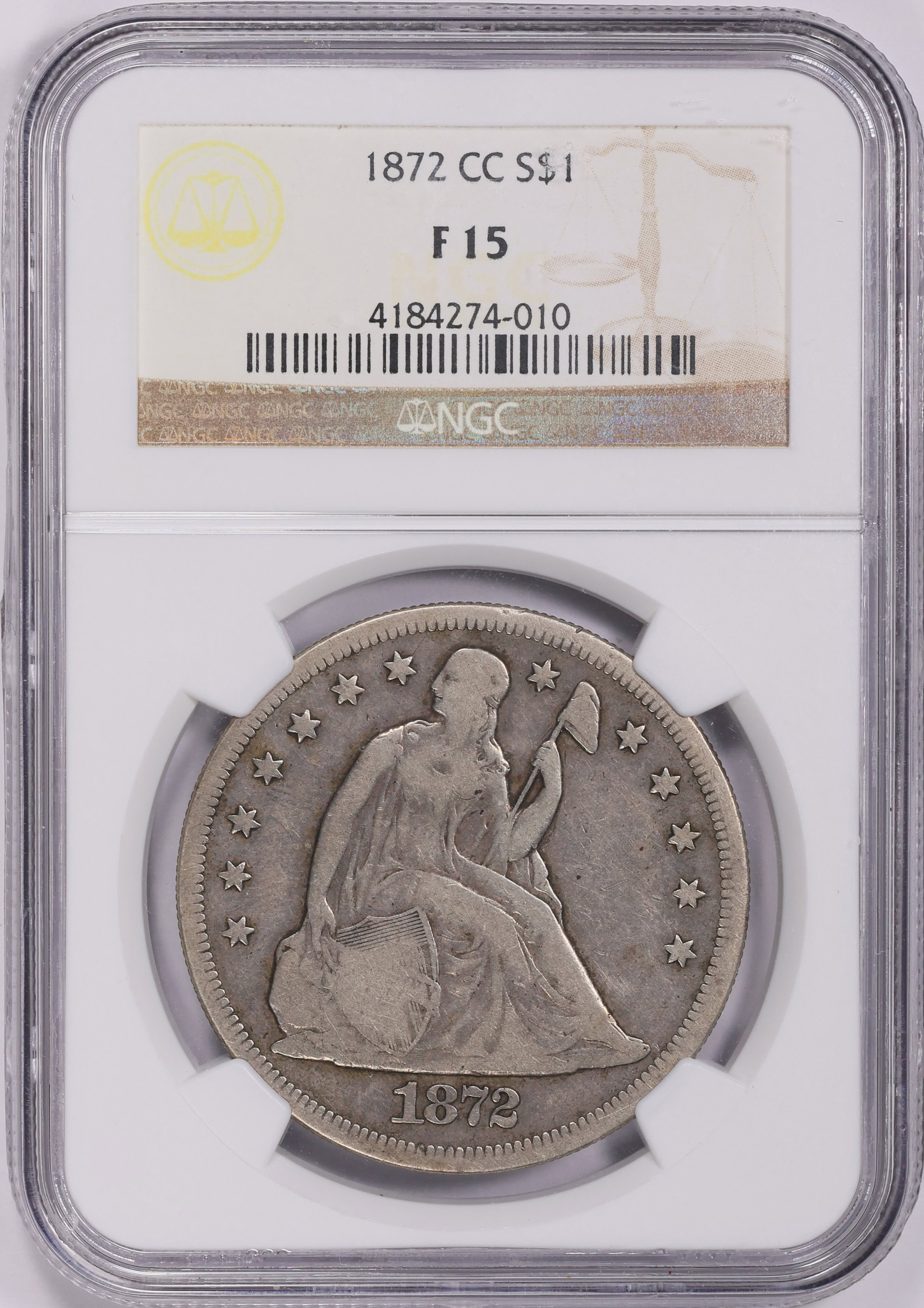1872-CC Seated Liberty Silver Dollar NGC F-15 (Item 1592734) | GreatCollections Coin Auctions
