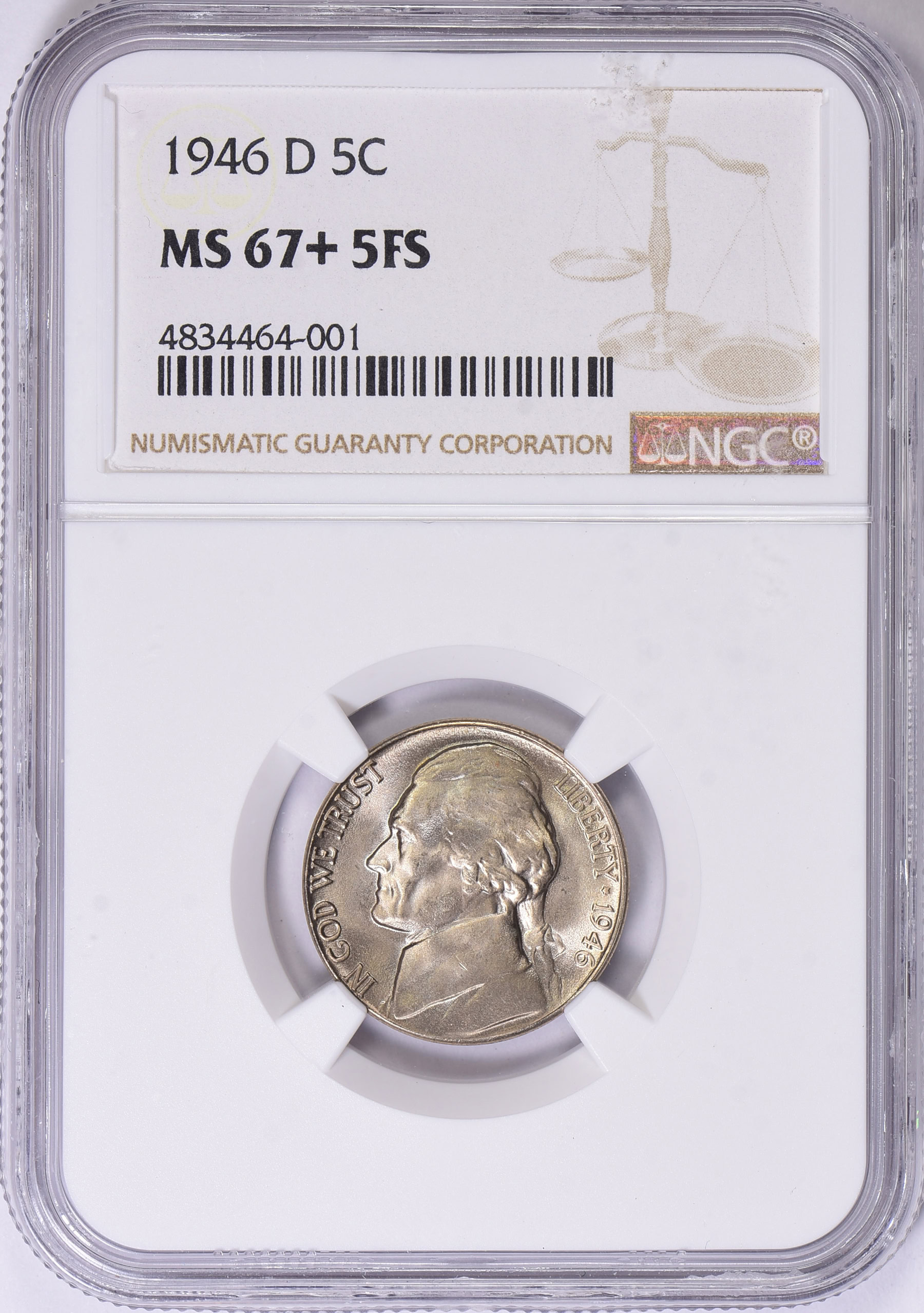 1946-D Jefferson Nickel NGC MS-67+ 5FS (Toned) (Item 1593151) | GreatCollections Coin Auctions