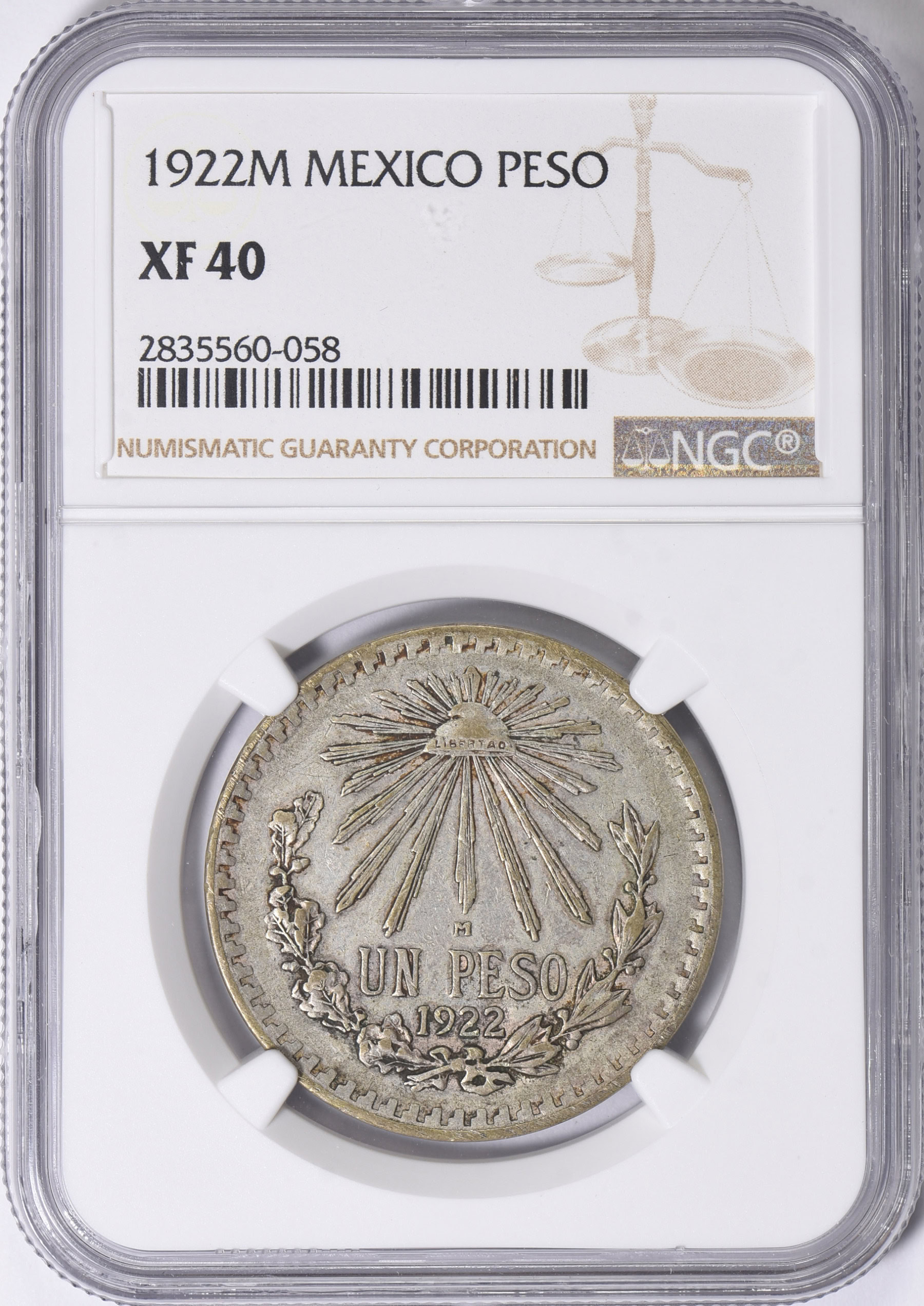 Mexico 1922-M Silver Peso KM-455 NGC XF-40 (Item 1593379 ...