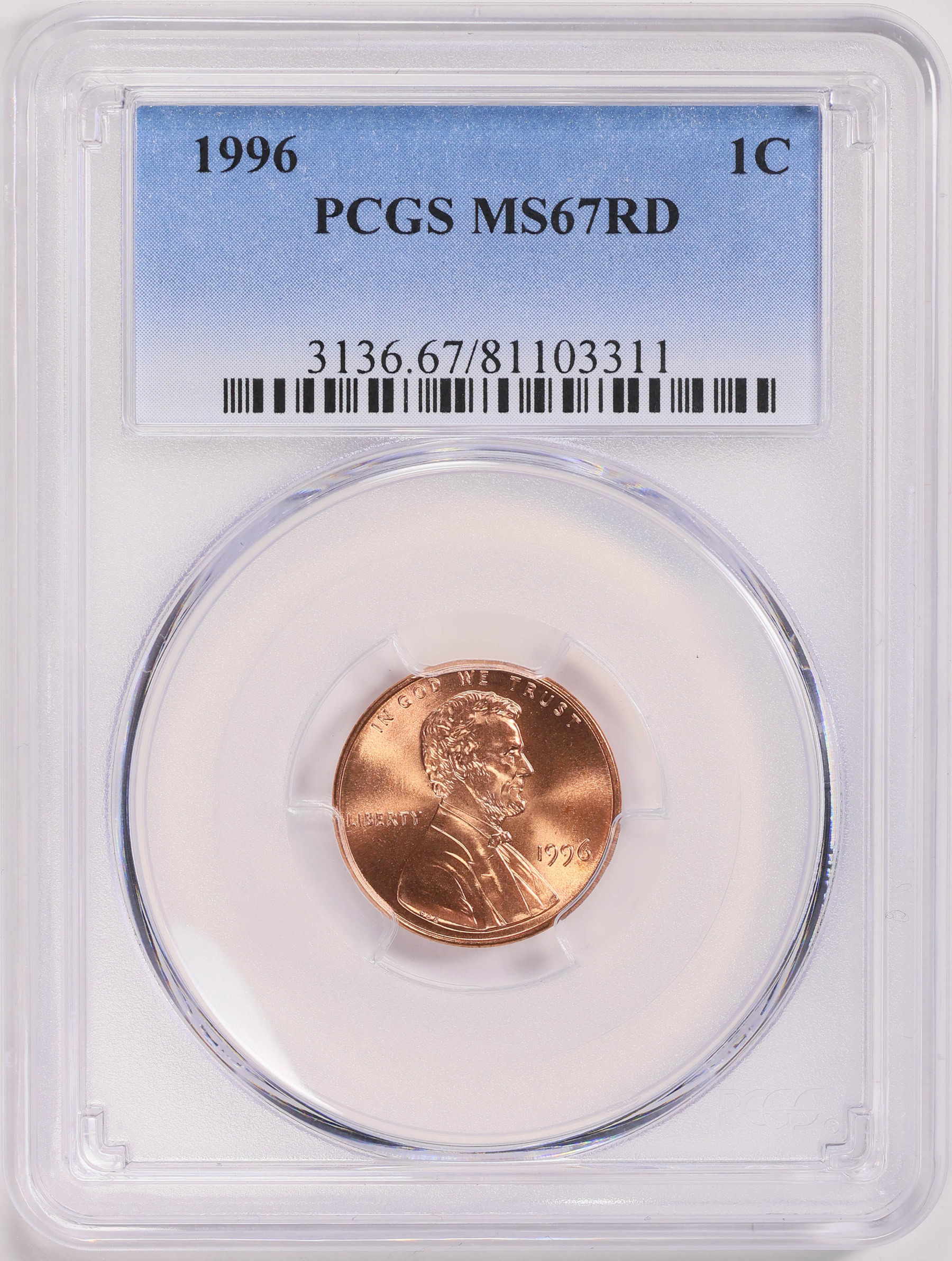 1996 Lincoln Cent PCGS MS-67 RD (Item 1594425) | GreatCollections Coin Auctions