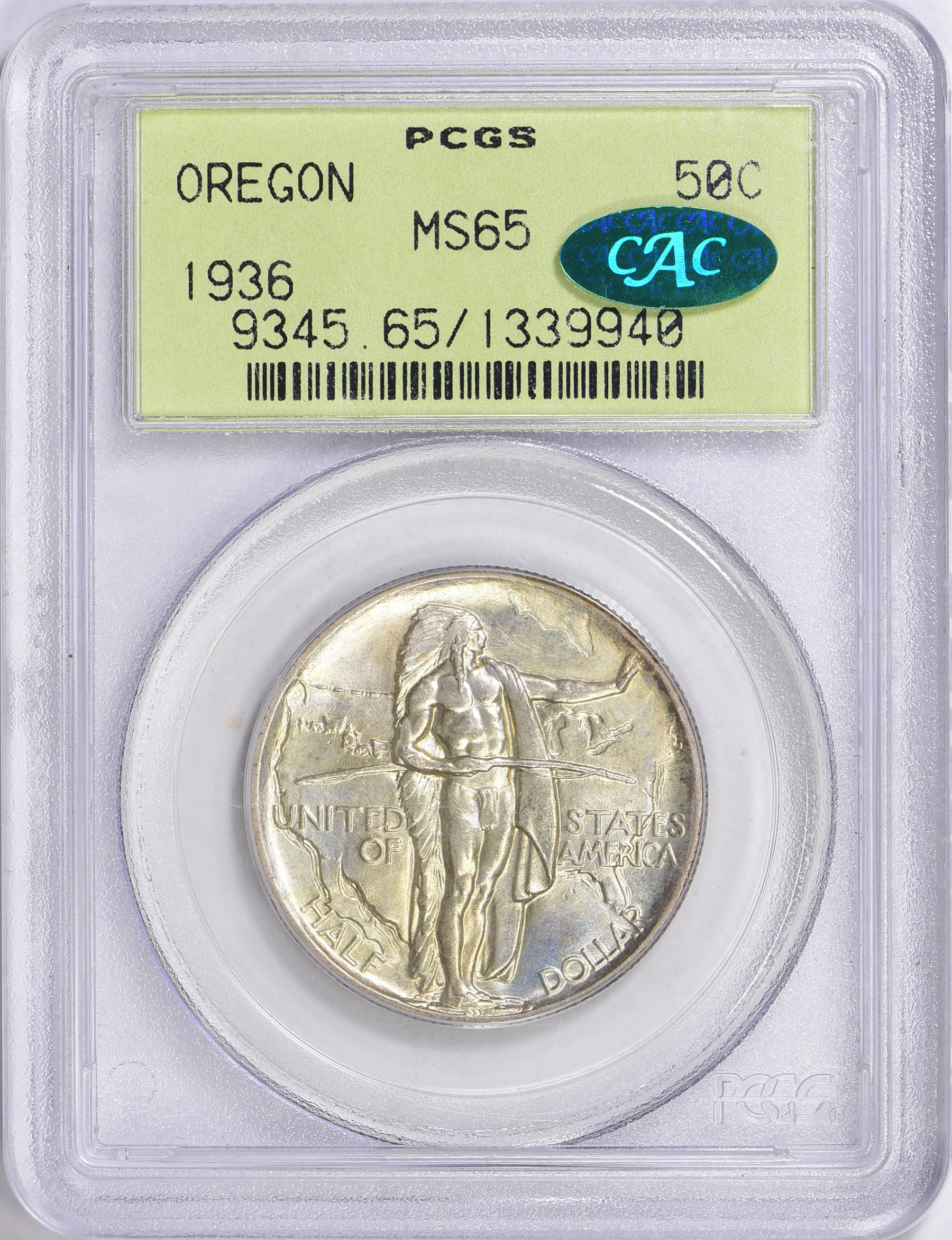 1936 Oregon Trail Memorial Half Dollar PCGS MS-65 (CAC Green) OGH (Item 1594635 ...