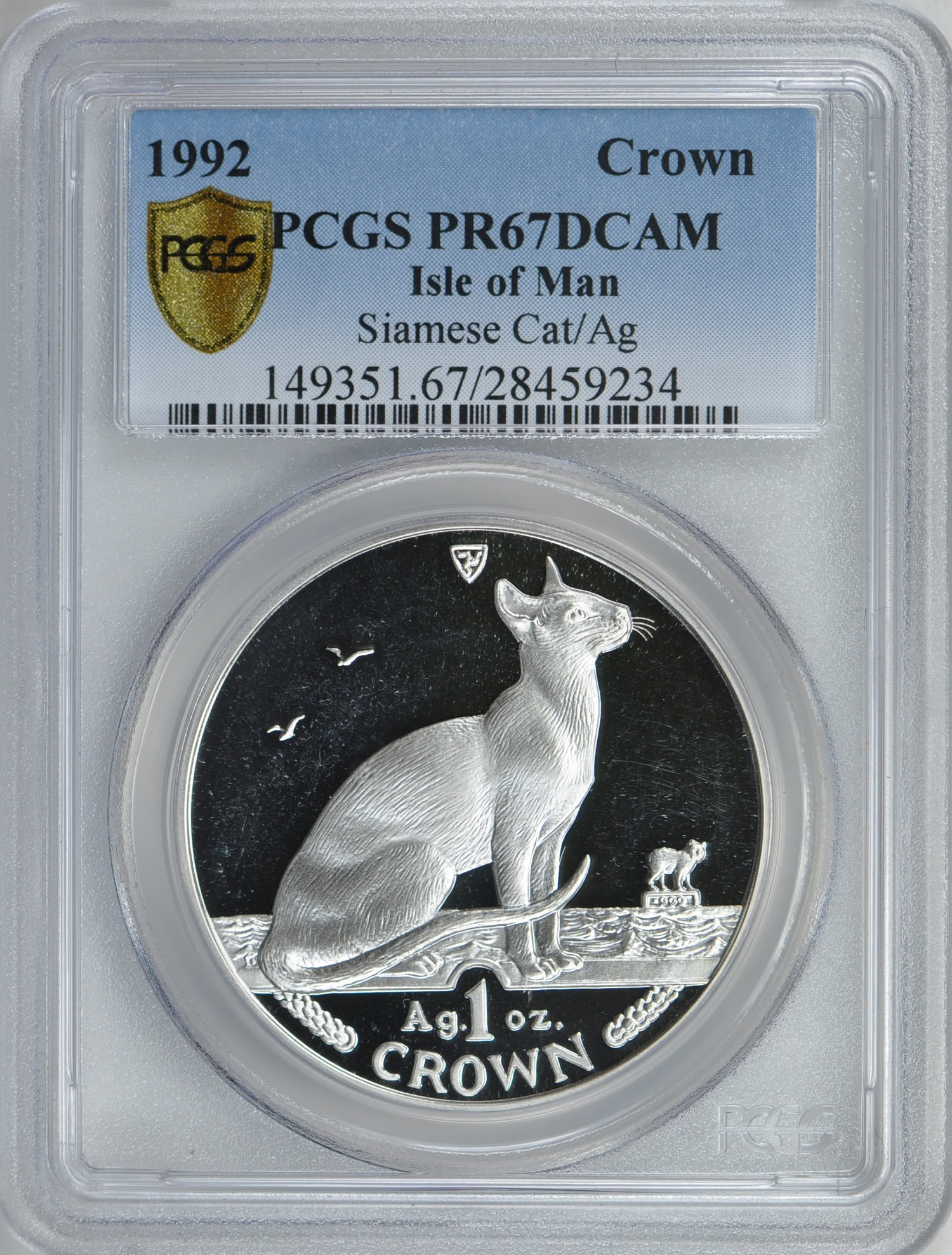 Isle of Man 1992 Silver Crown Siamese Cat PCGS Proof-67 DCAM (Item ...