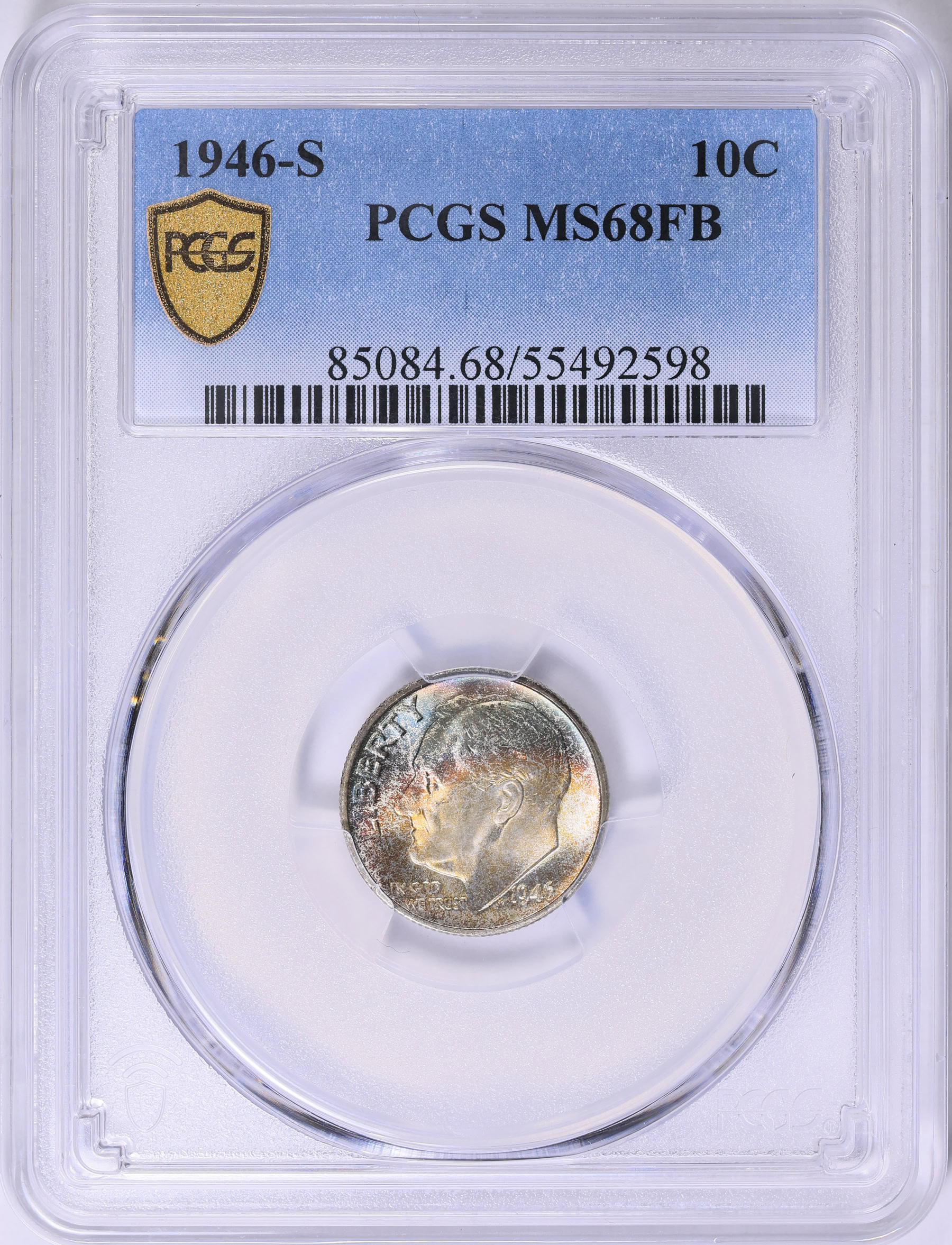 1946-S Roosevelt Dime PCGS MS-68 FB (Toned) (Item 1595555) | GreatCollections Coin Auctions