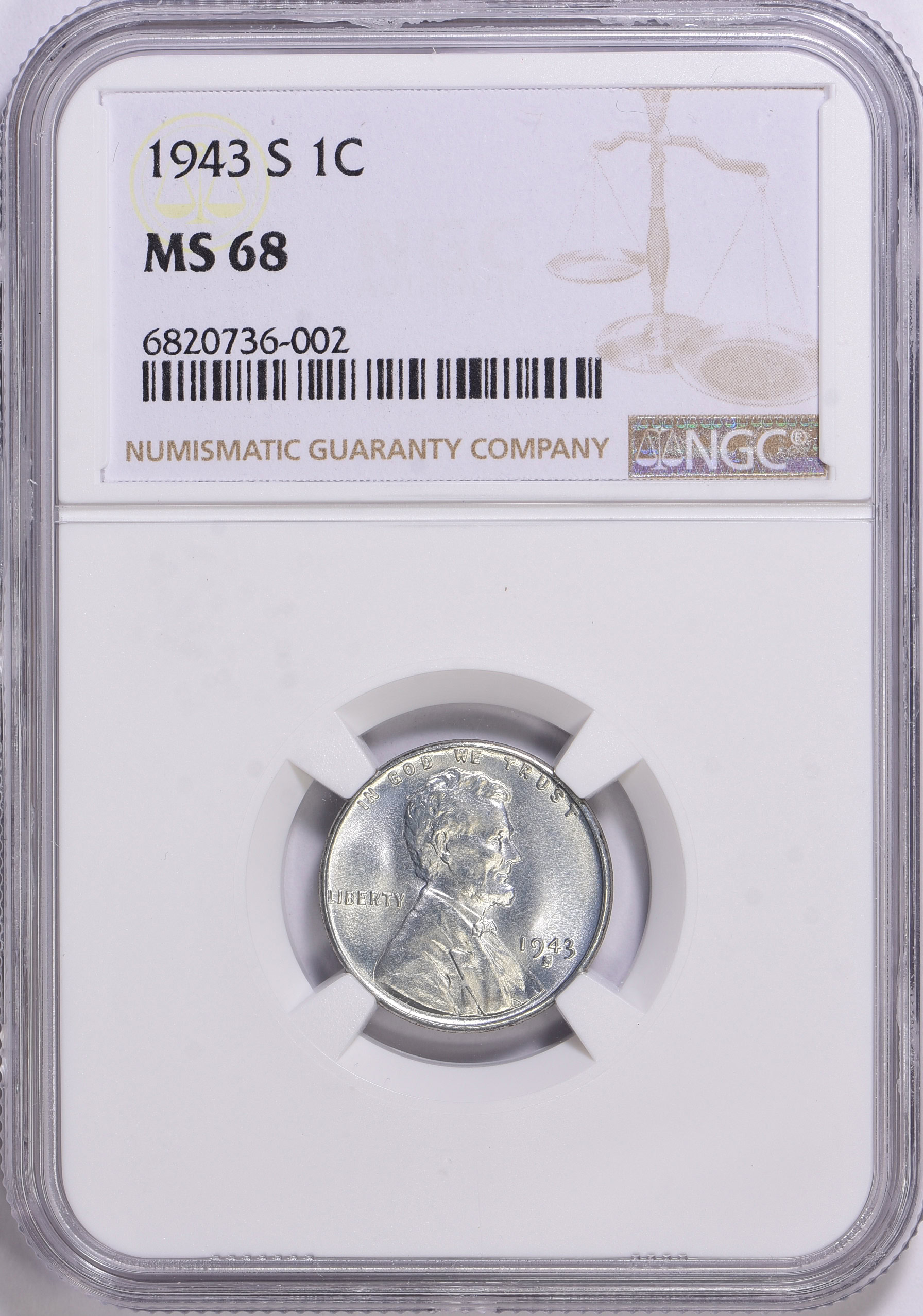 1943-S Lincoln Cent NGC MS-68 (Item 1595582) | GreatCollections Coin ...