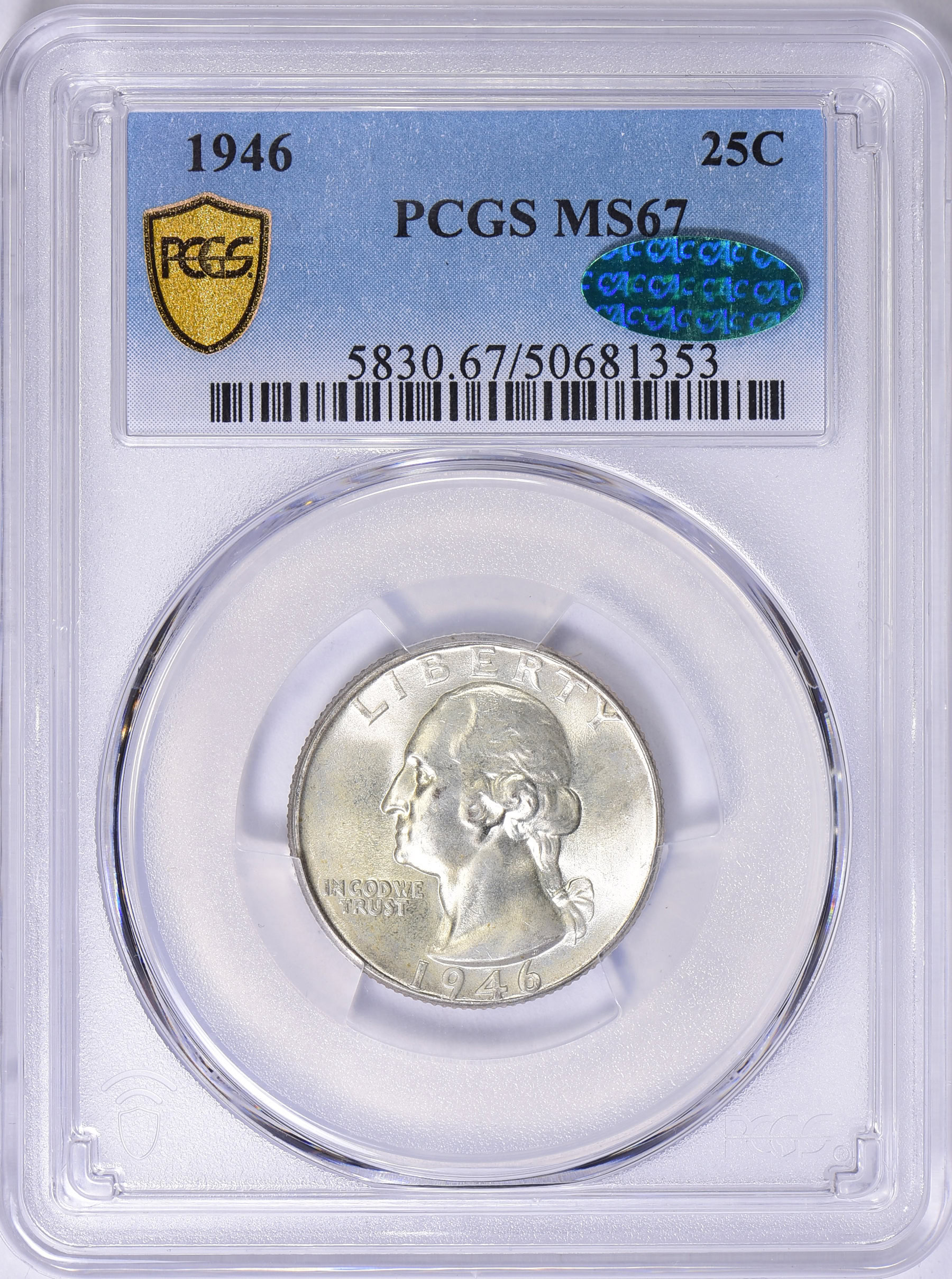 1946 Washington Quarter PCGS MS-67 (CAC Green) (Item 1595586) | GreatCollections Coin Auctions