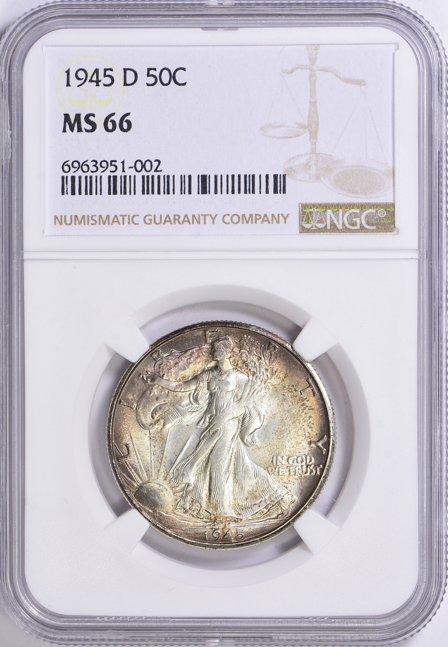 1945-D Walking Liberty Half Dollar NGC MS-66 (Toned) (Item 1595757) | GreatCollections Coin Auctions