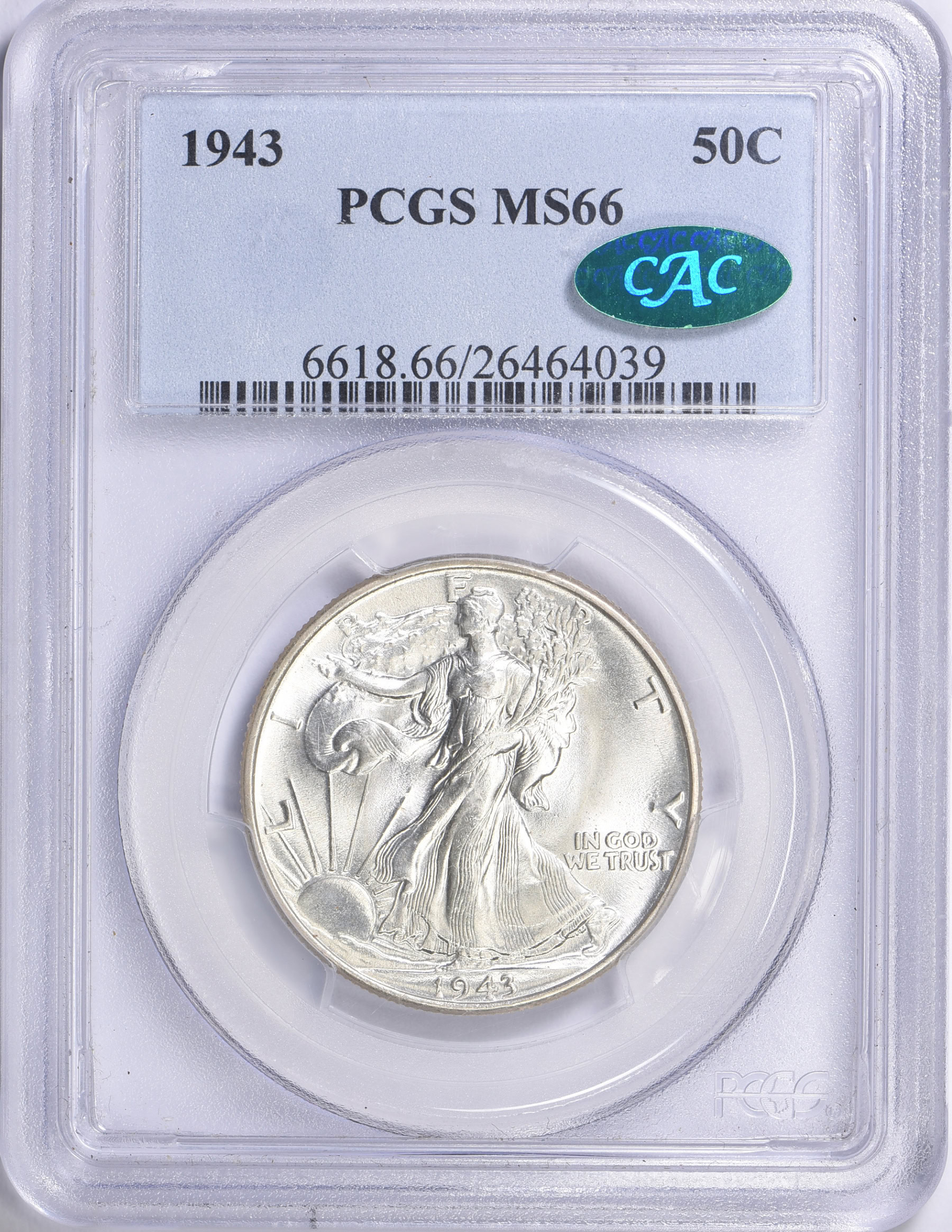 1943 Walking Liberty Half Dollar PCGS MS-66 (CAC Green) (Item 1596464) | GreatCollections Coin ...