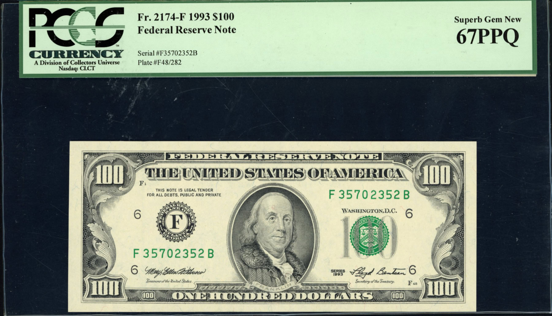Fr. 2174-F (FB Block) 1993 $100 Atlanta Federal Reserve Note Withrow ...