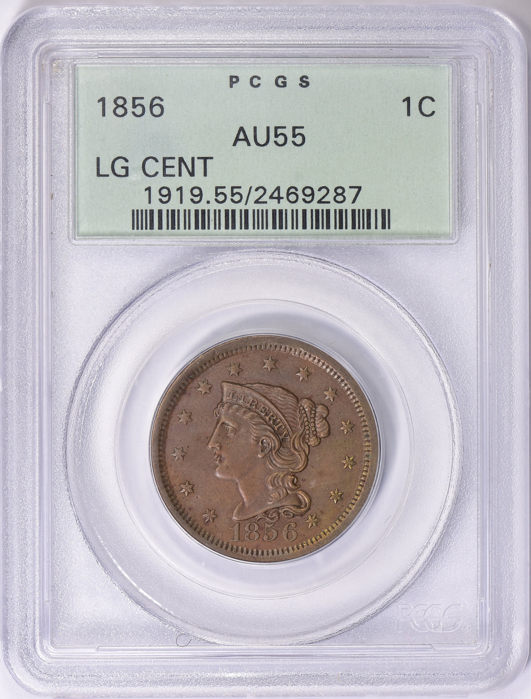 1856 Braided Hair Cent Upright 5 PCGS AU-55 BN OGH (Item 1596985 ...