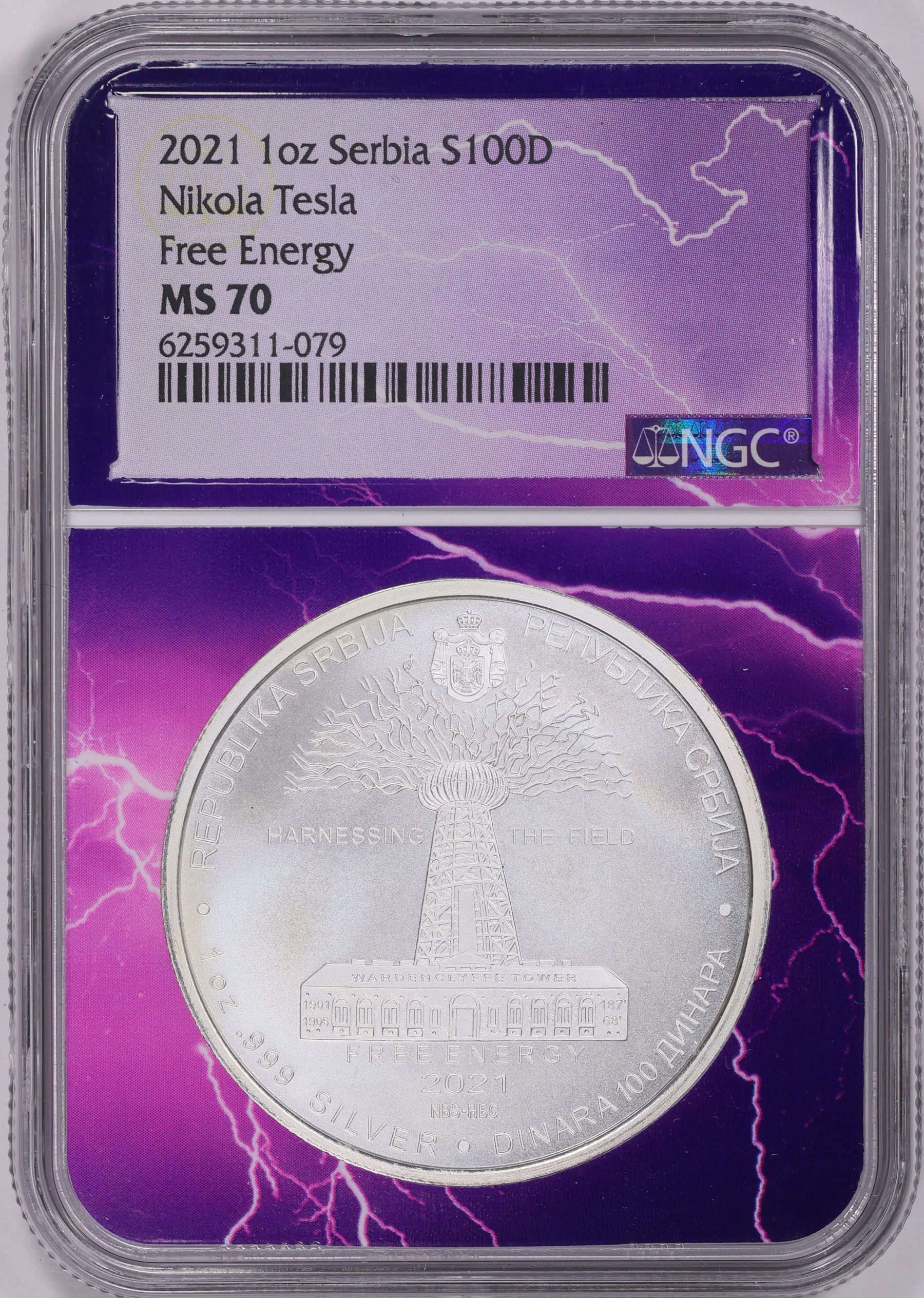 Serbia 2021 Silver 100 Dinars Nikola Tesla Free Energy NGC MS-70 (Item ...