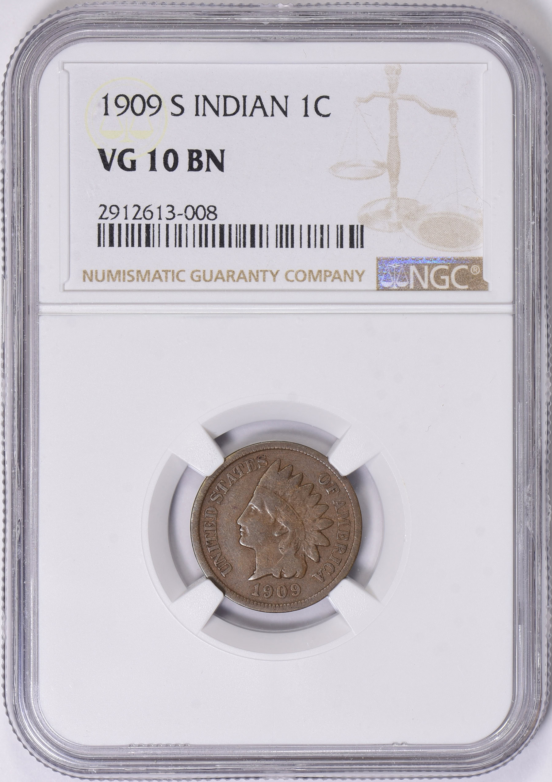 1909-S Indian Cent NGC VG-10 BN (Item 1598095) | GreatCollections Coin ...