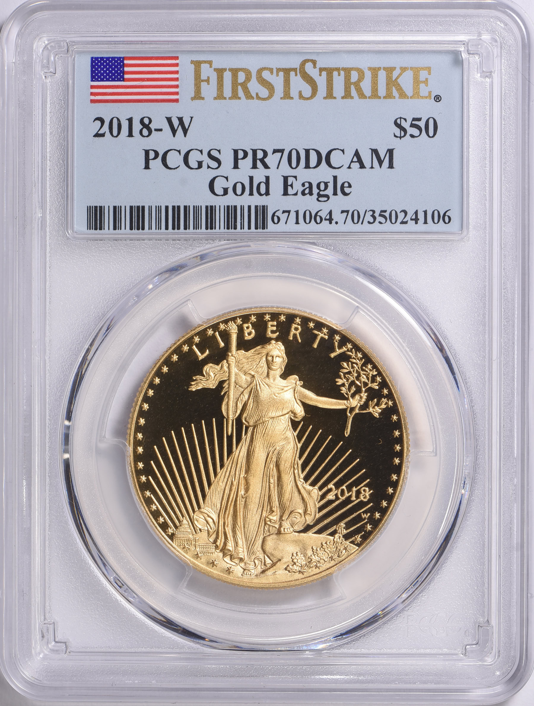 2018-W $50 One-Ounce Gold American Eagle First Strike PCGS Proof-70 DCAM (Item 1598155 ...