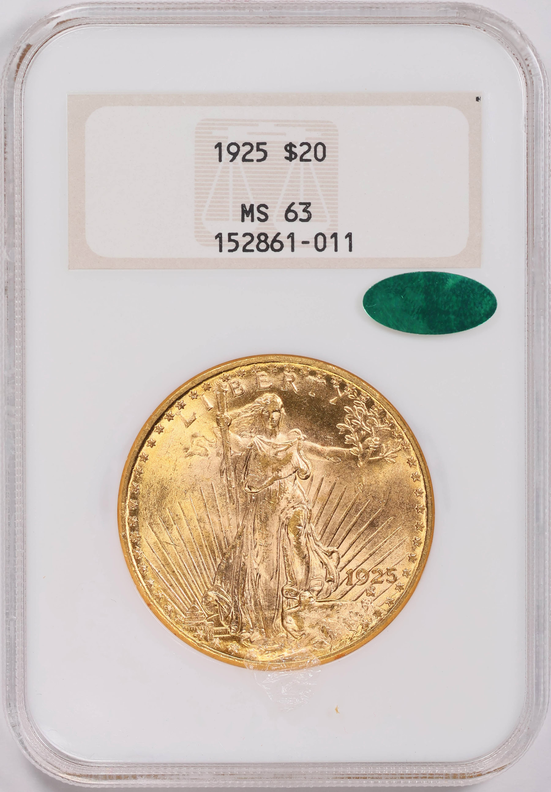 1925 Saint-Gaudens Gold Double Eagle NGC MS-63 (CAC Green) OH (Item 1598370) | GreatCollections ...