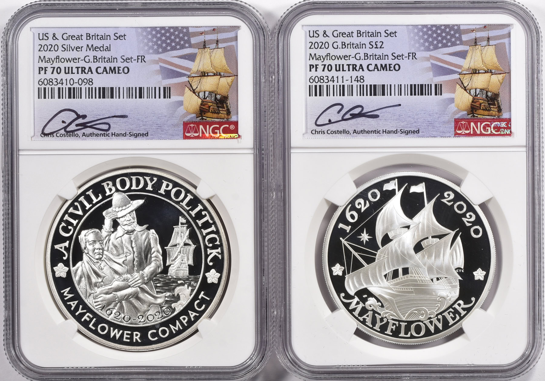 US & Great Britain 2020 Silver 2 Pounds and Mayflower Voyage 400th ...