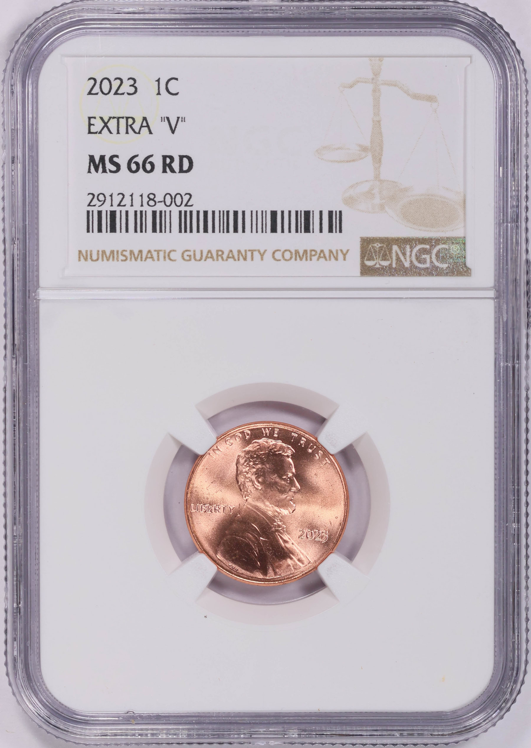 2023 Lincoln Cent Shield Extra "V" NGC MS-66 RD | NGC Cert #2912118-002 ...