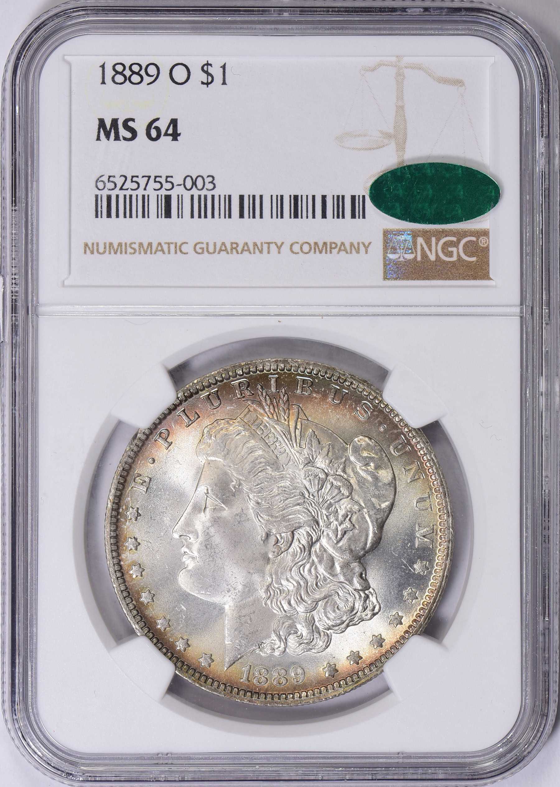1889-O Morgan Silver Dollar NGC MS-64 (CAC Green) (Toned) (Item 1599163) | GreatCollections Coin ...