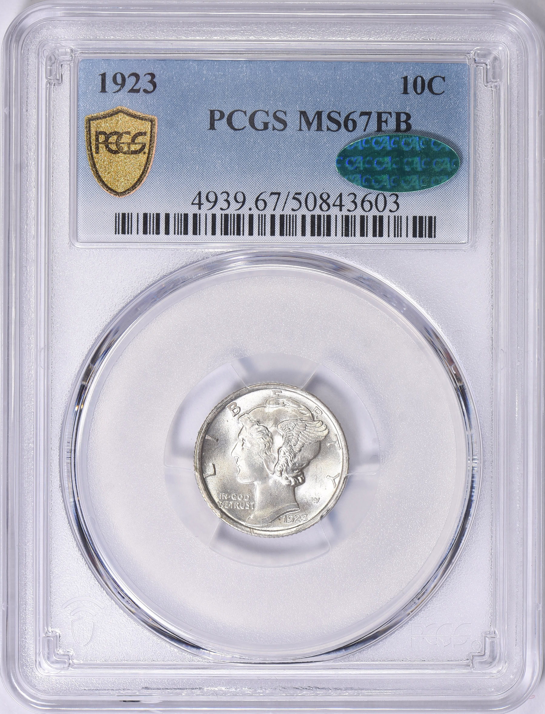 1923 Mercury Dime PCGS MS-67 FB (CAC Green) (Item 1599629) | GreatCollections Coin Auctions
