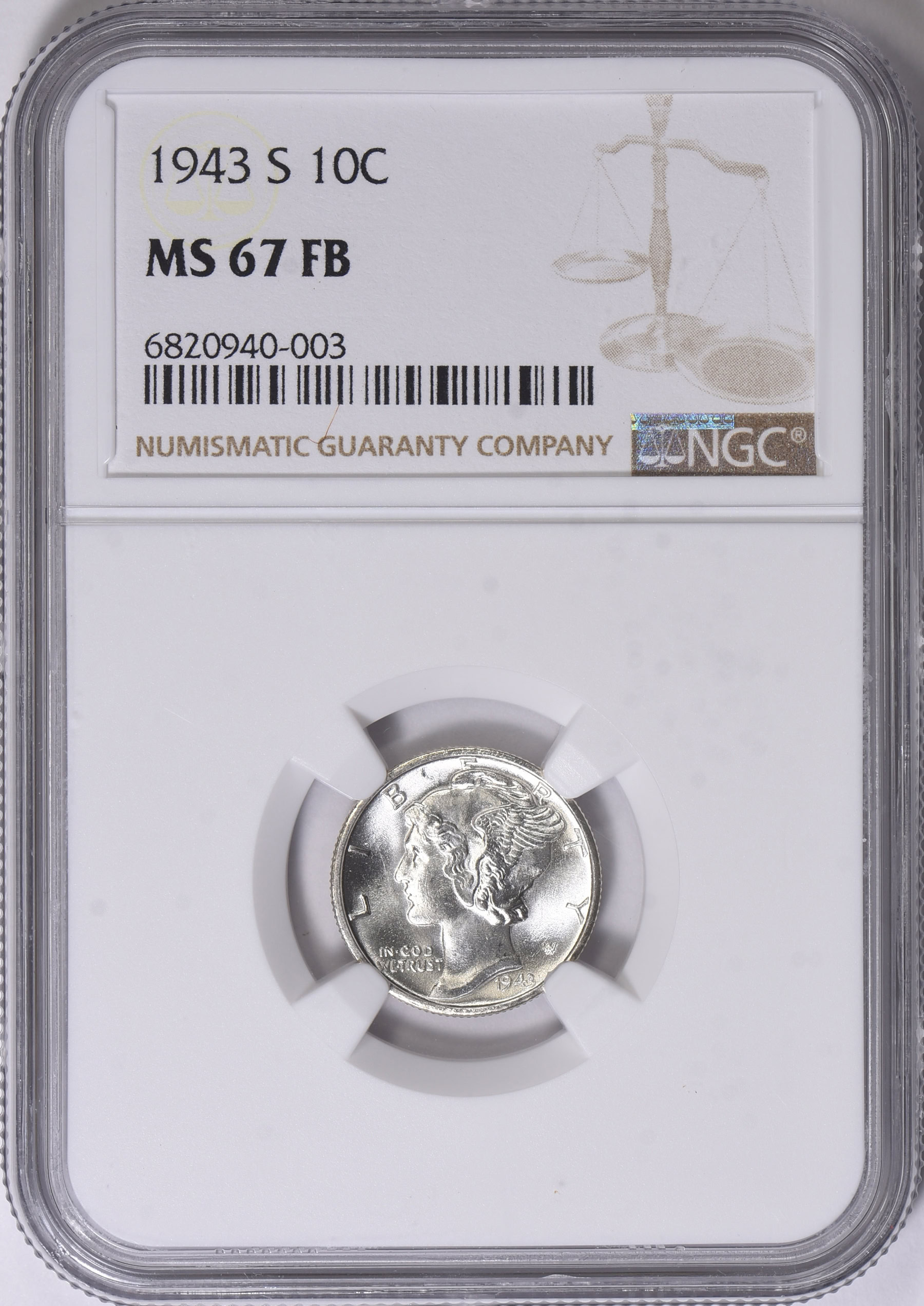 1943-S Mercury Dime NGC MS-67 FB (Item 1599656) | GreatCollections Coin Auctions