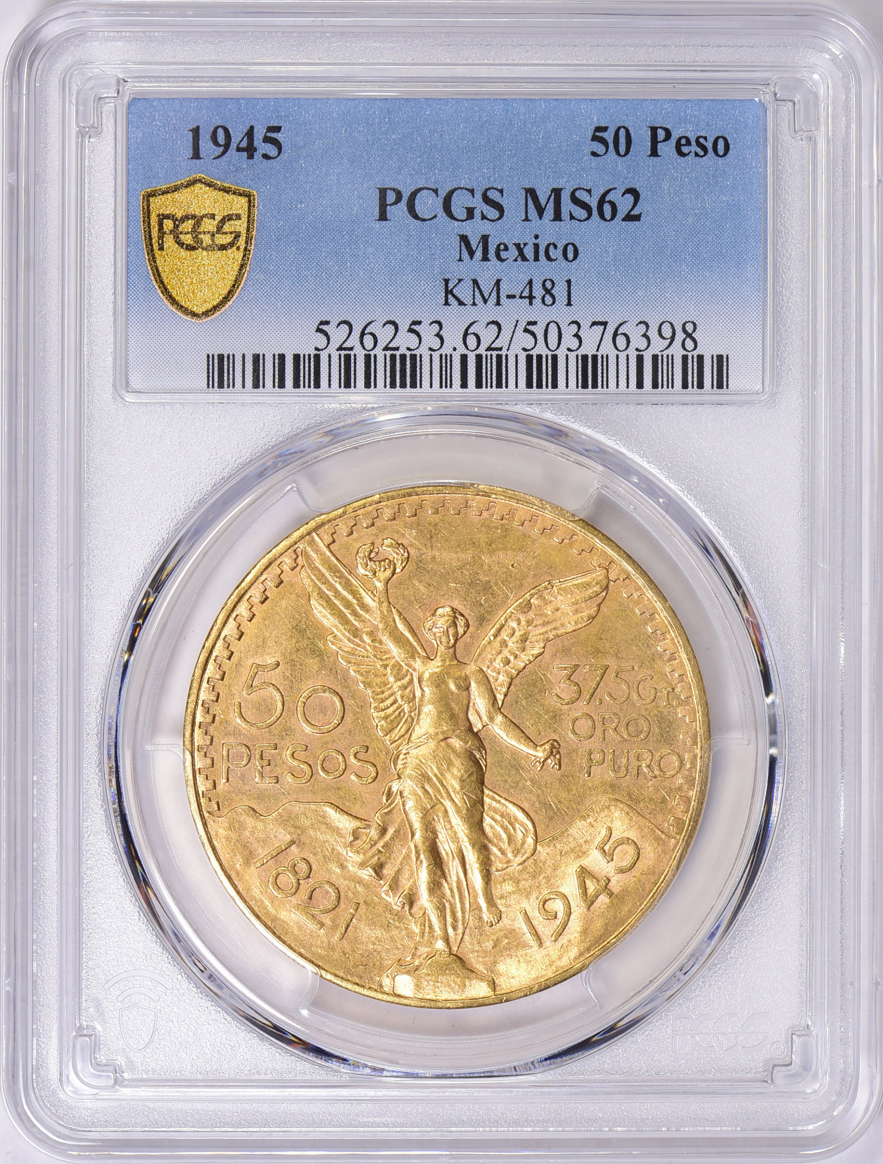 Mexico 1945 Gold 50 Pesos KM-481 PCGS MS-62 (AGW = 1.2057 Oz.) (Item 1599761) | GreatCollections ...