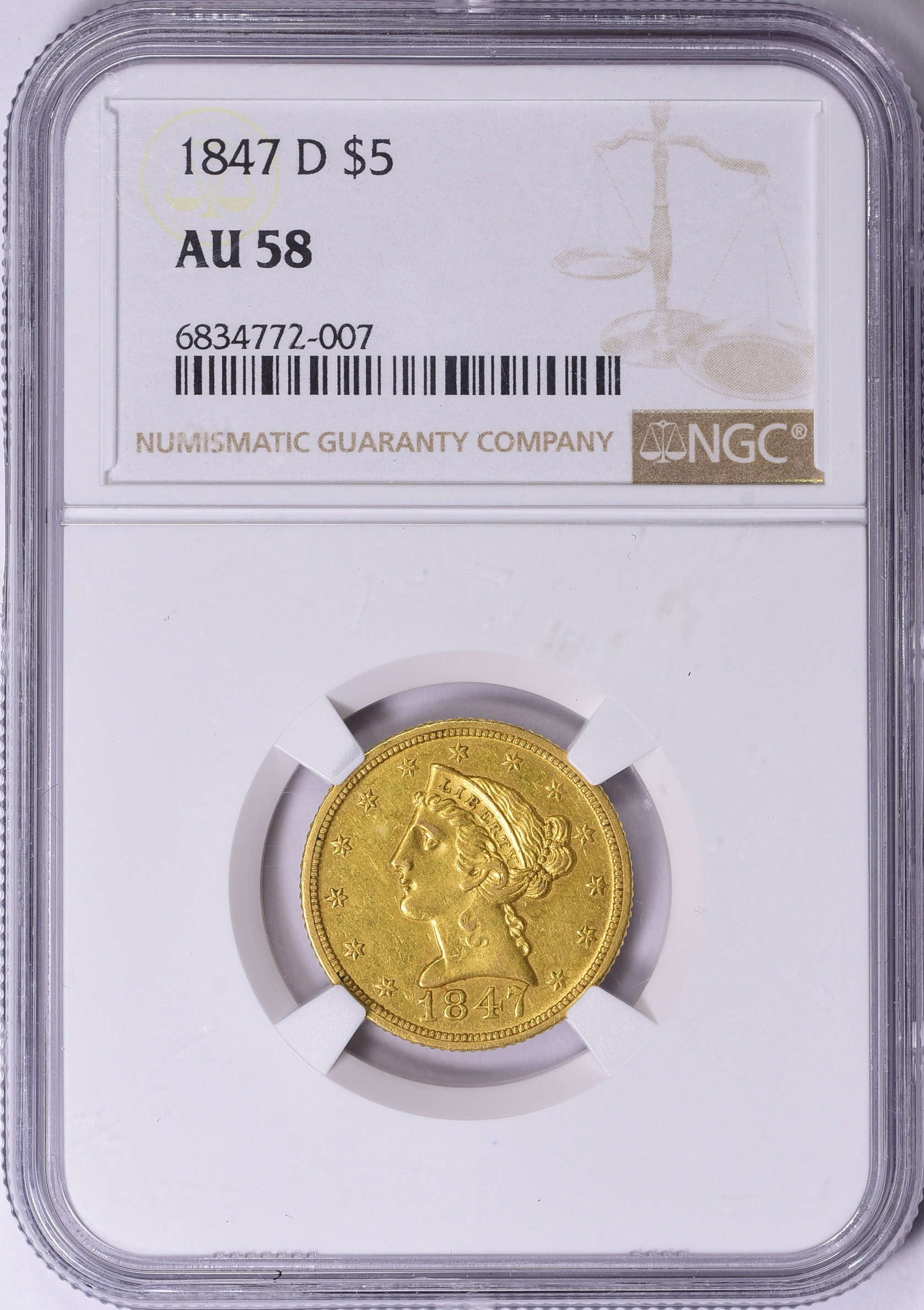 1847-D Liberty Gold Half Eagle NGC AU-58 (Item 1599780 ...