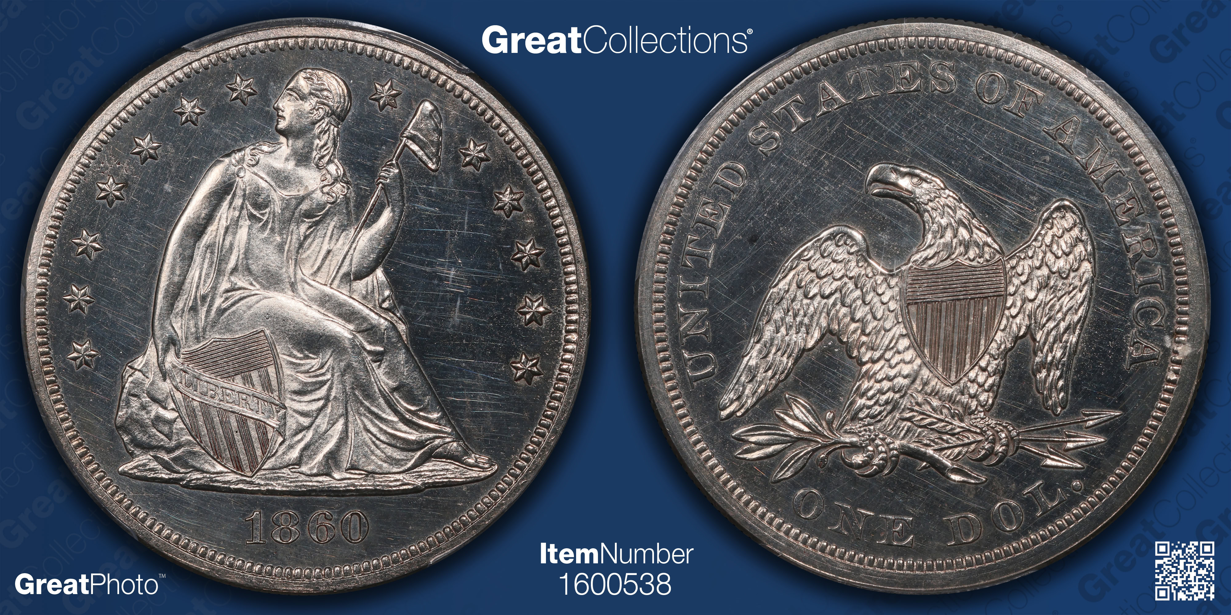 1860 Seated Liberty Silver Dollar PCGS Proof-63 (Item 1600538 ...