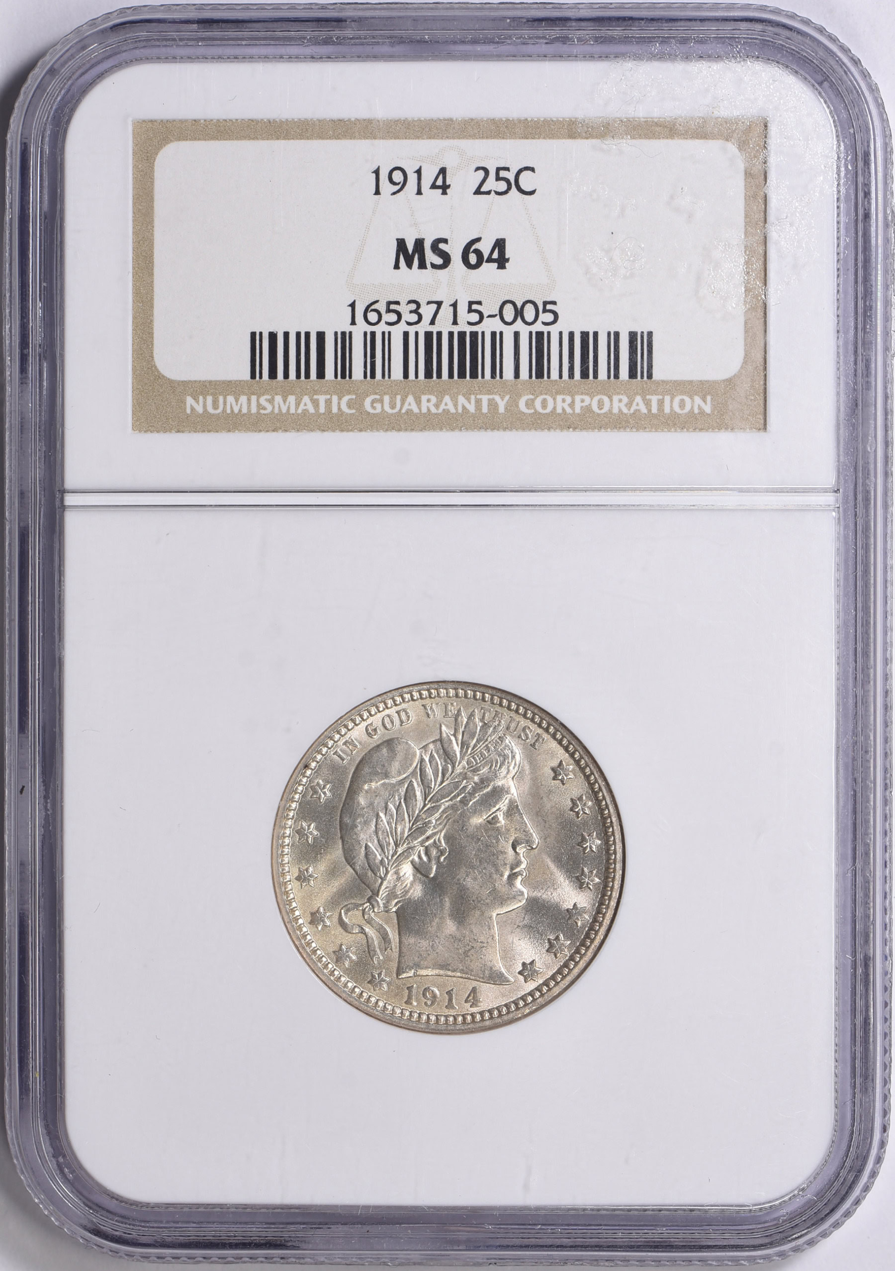 1914 Barber Quarter NGC MS-64 (Item 1600543) | GreatCollections Coin Auctions