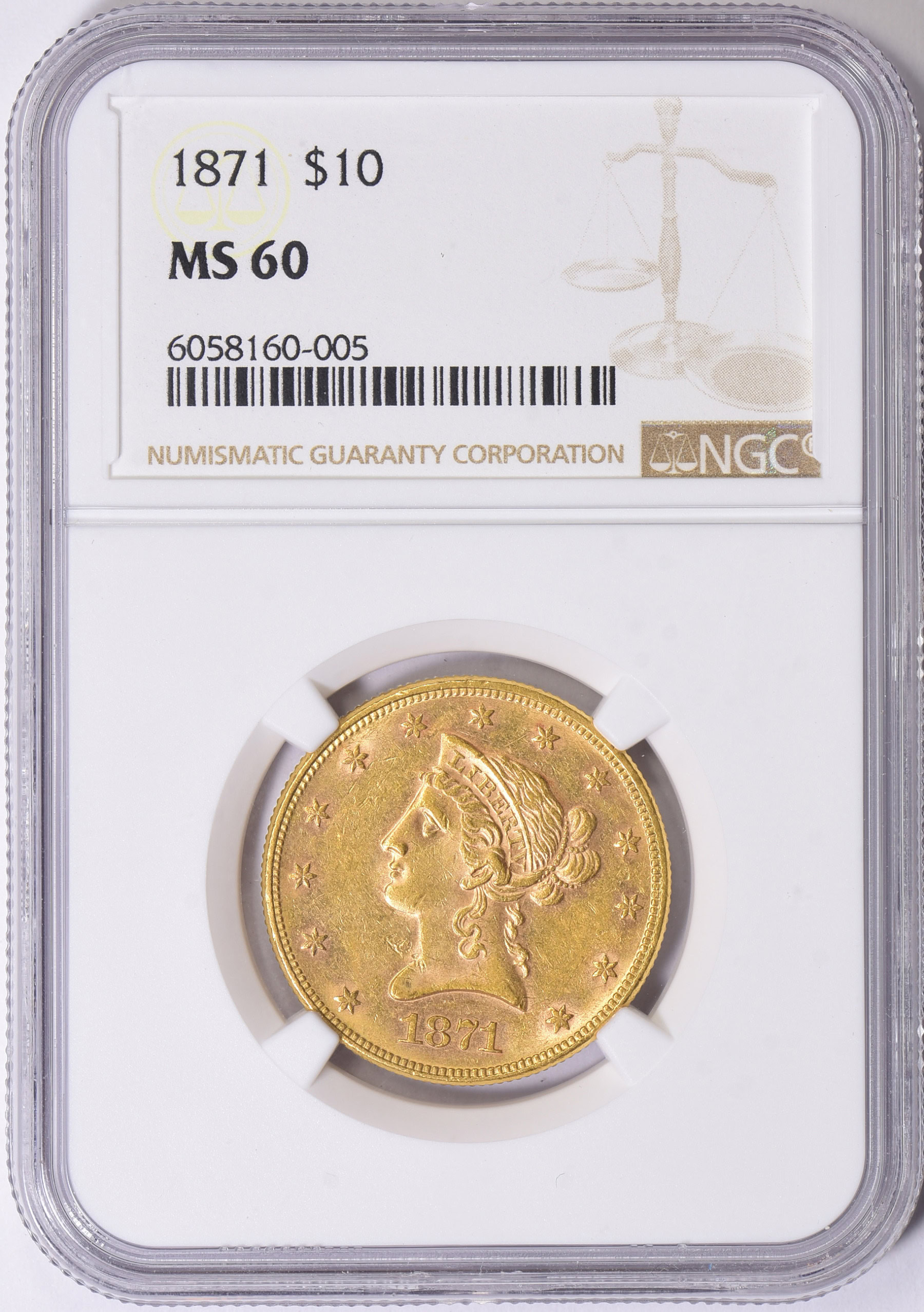 1871 Liberty Gold Eagle NGC MS-60 (Item 1600560) | GreatCollections ...