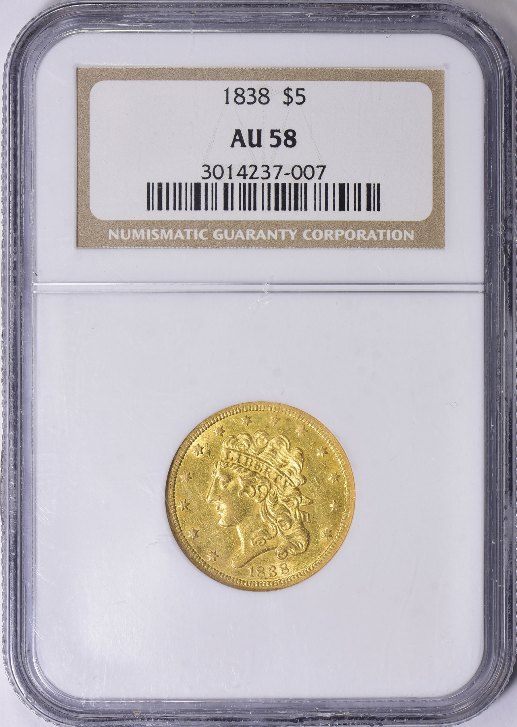 1838 Classic Head Gold Half Eagle NGC AU-58 (Item 1600562 ...