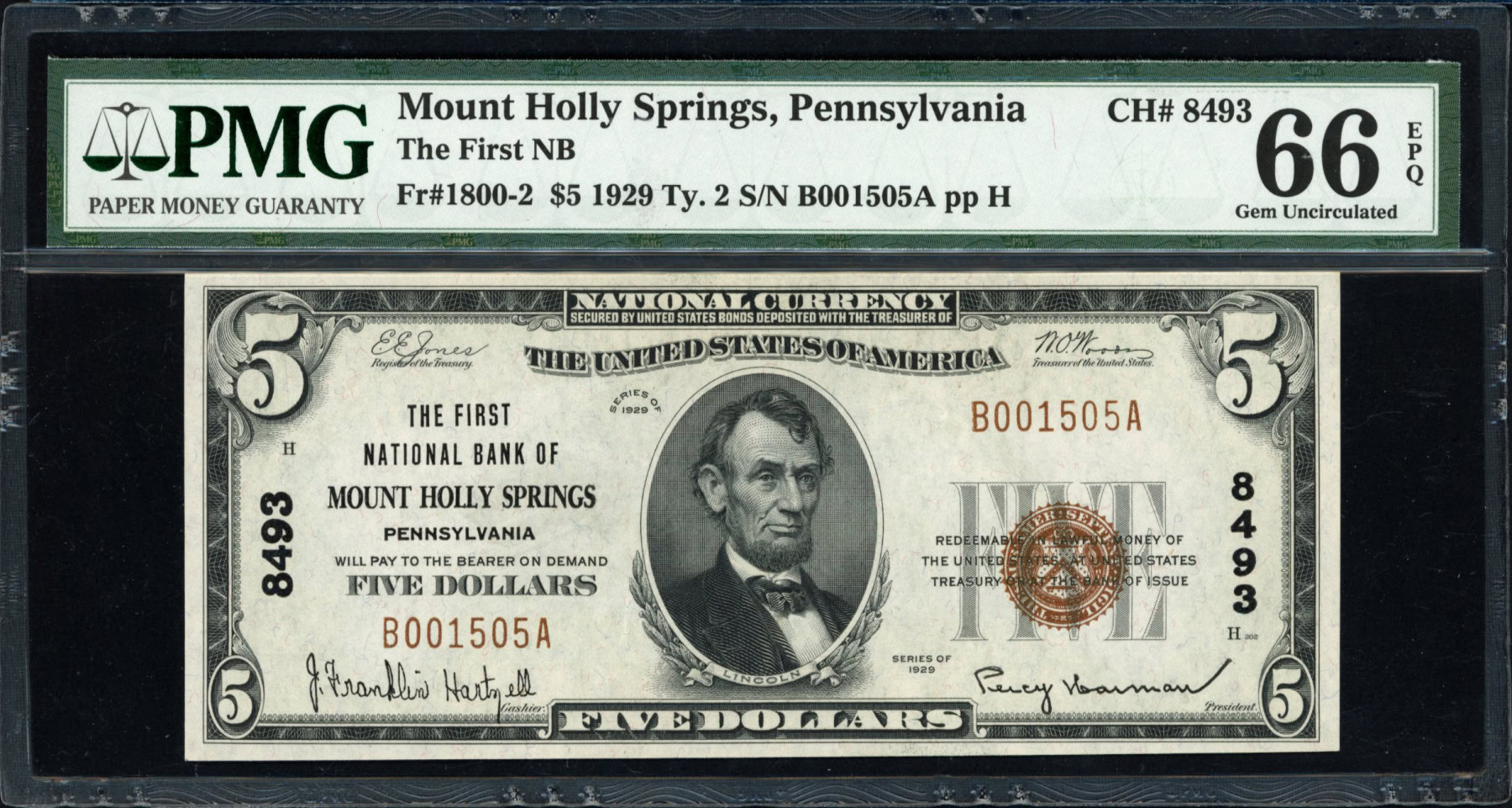 Fr. 1800-2 Mount Holly Springs, Pennsylvania 1929 Type 2 The First ...