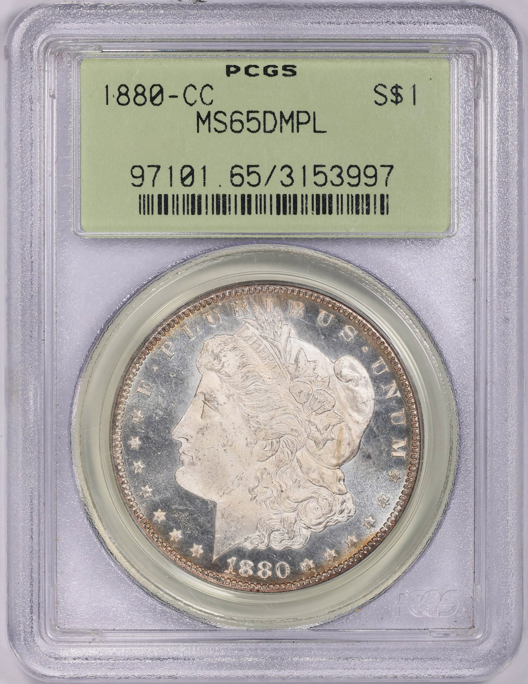 1880-CC Morgan Silver Dollar PCGS MS-65 DMPL OGH (Toned) (Item 1601628) | GreatCollections Coin ...