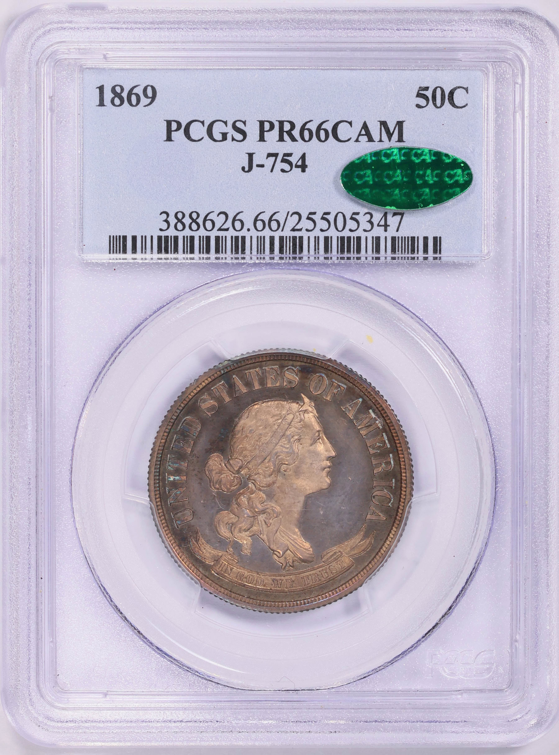 Pattern 1869 50c J-754 PCGS Proof-66 CAMEO (CAC Green) (Toned) (Item ...