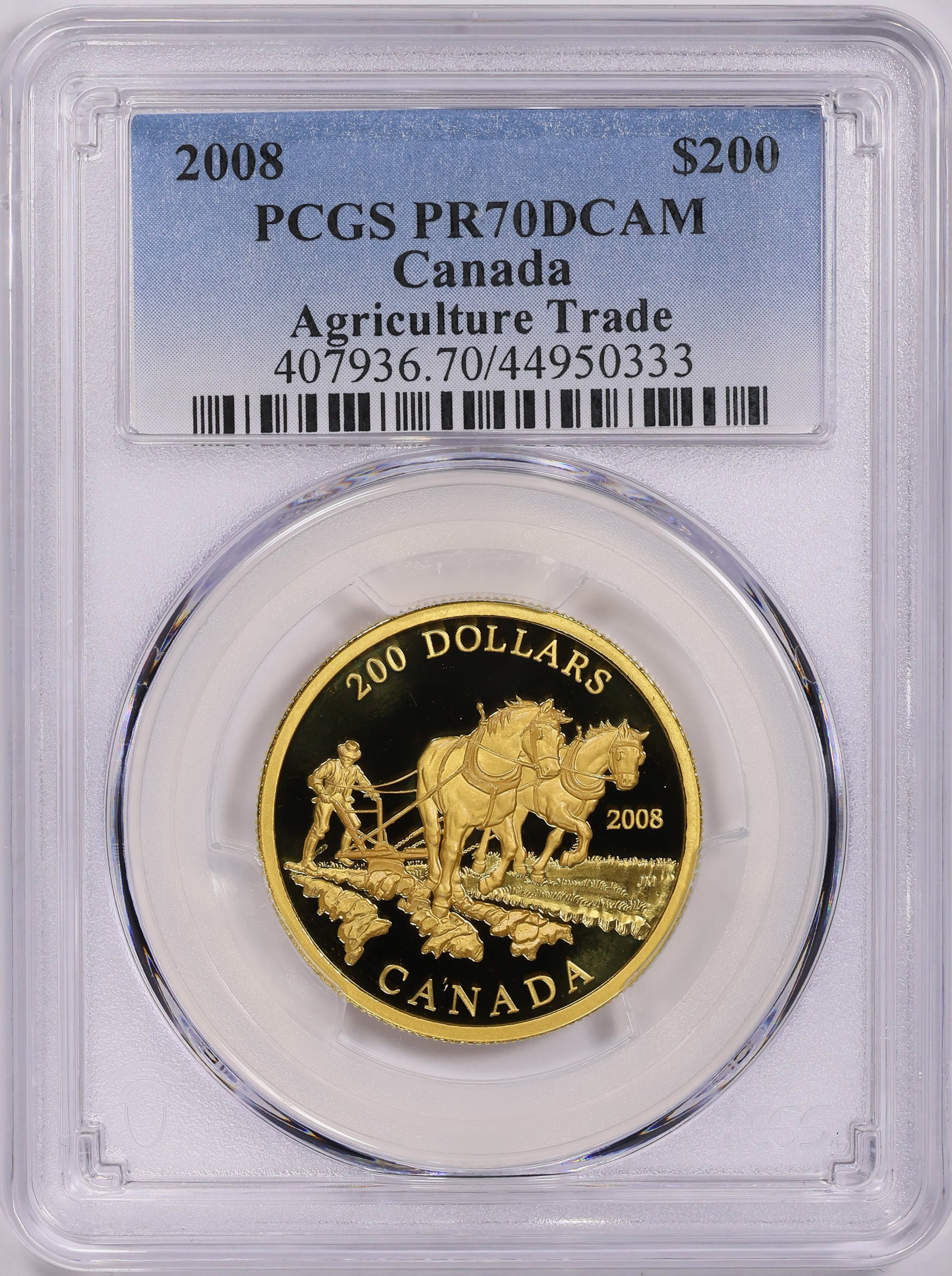 Canada 2008 Gold $200 Agriculture Trade KM-824 PCGS Proof-70 DCAM (AGW = 0.4716 Oz.) (Item ...