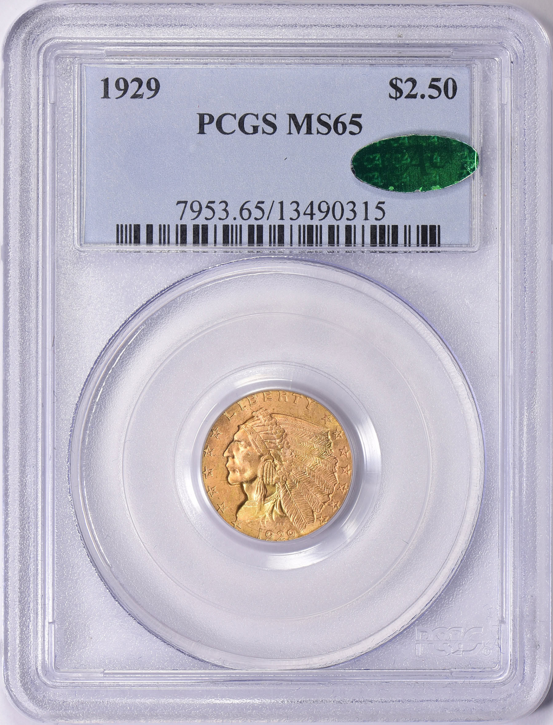 1929 Indian Gold Quarter Eagle PCGS MS-65 (CAC Green) (Item 1602970 ...
