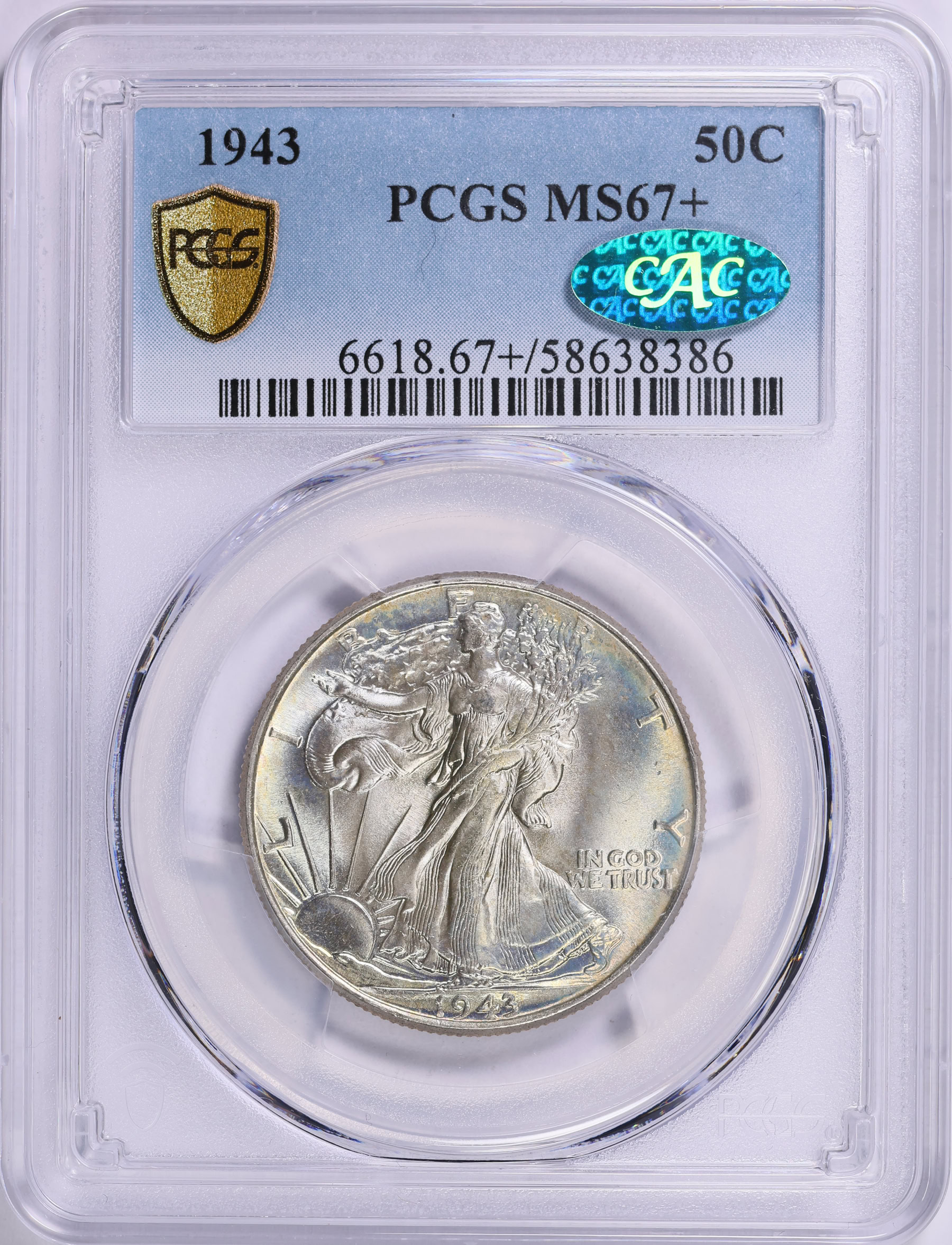 1943 Walking Liberty Half Dollar PCGS MS-67+ (CAC Green) (Toned) (Item 1603214 ...