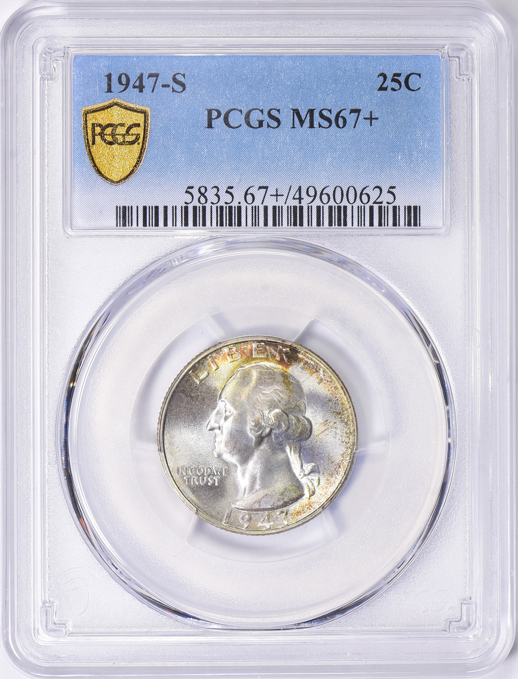 1947-S Washington Quarter PCGS MS-67+ (Toned) (Item 1603226) | GreatCollections Coin Auctions