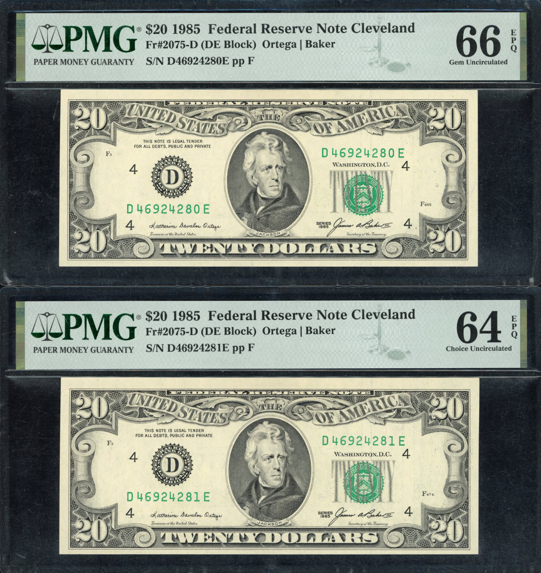 Fr. 2075-D (DE Block) 1985 $20 Cleveland Federal Reserve Notes ...