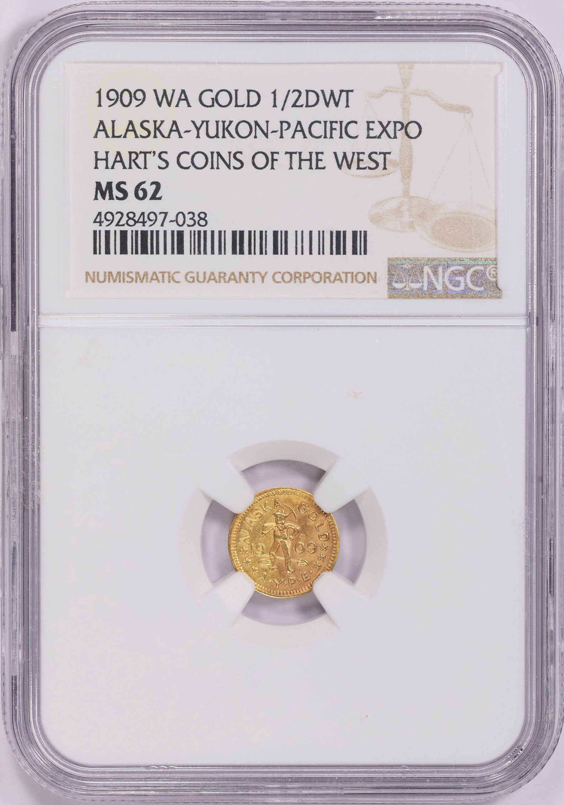 1909 Alaska Yukon-Pacific Expo Gold 1/2 DWT Hart's Coins of the West ...