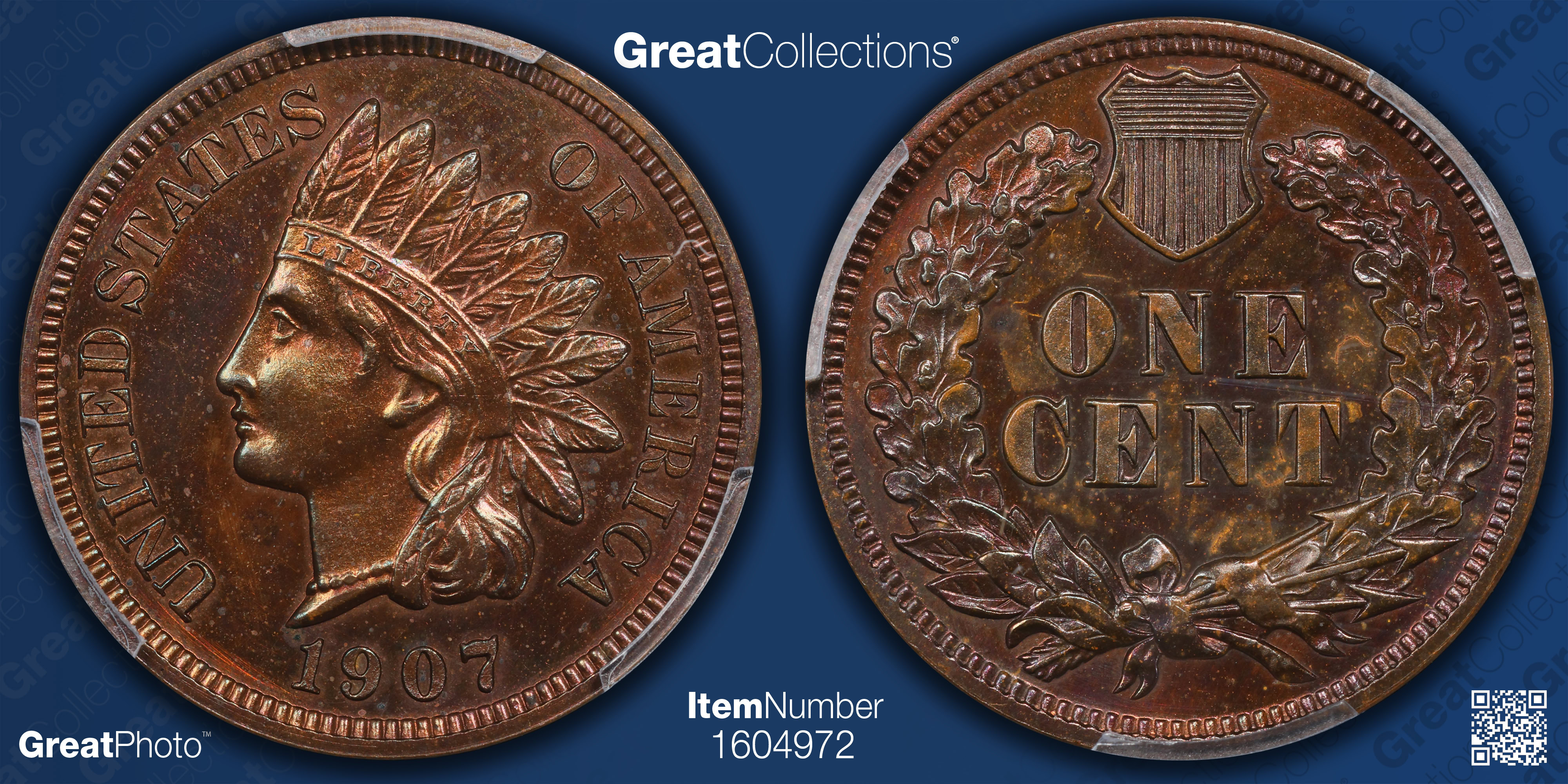 1907 Indian Cent PCGS Proof-63 BN (Toned) (Item 1604972 ...