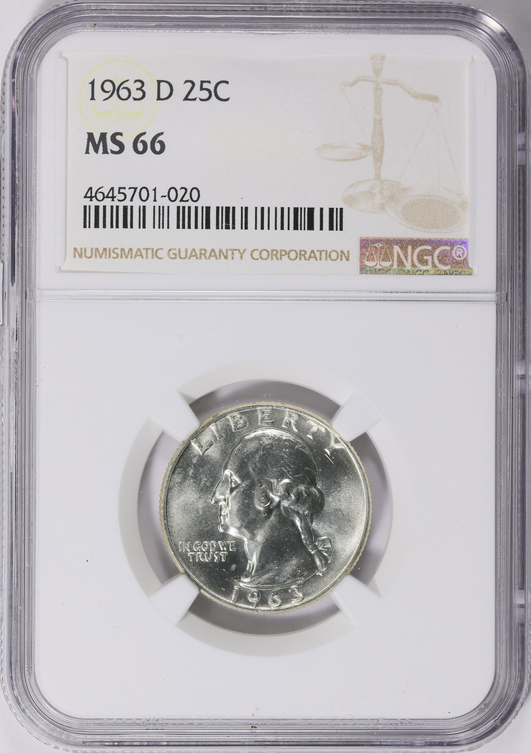 1963-D Washington Quarter NGC MS-66 (Item 1606080) | GreatCollections Coin Auctions
