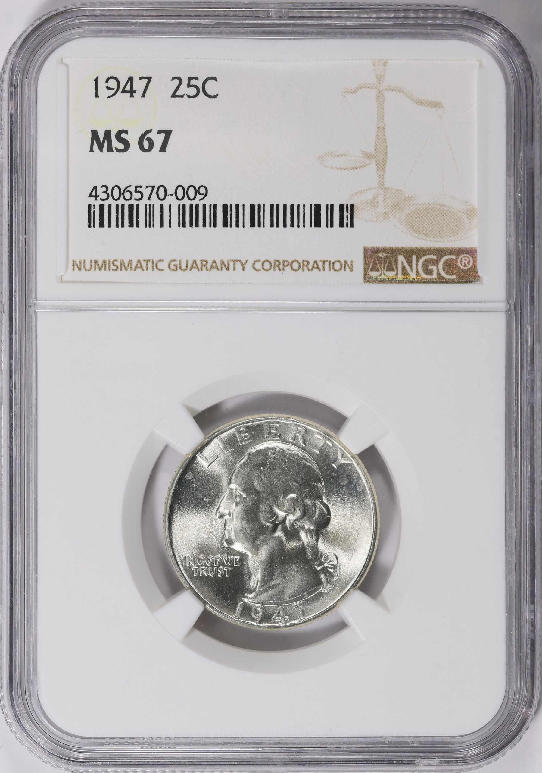 1947 Washington Quarter NGC MS-67 (Item 1606110) | GreatCollections Coin Auctions