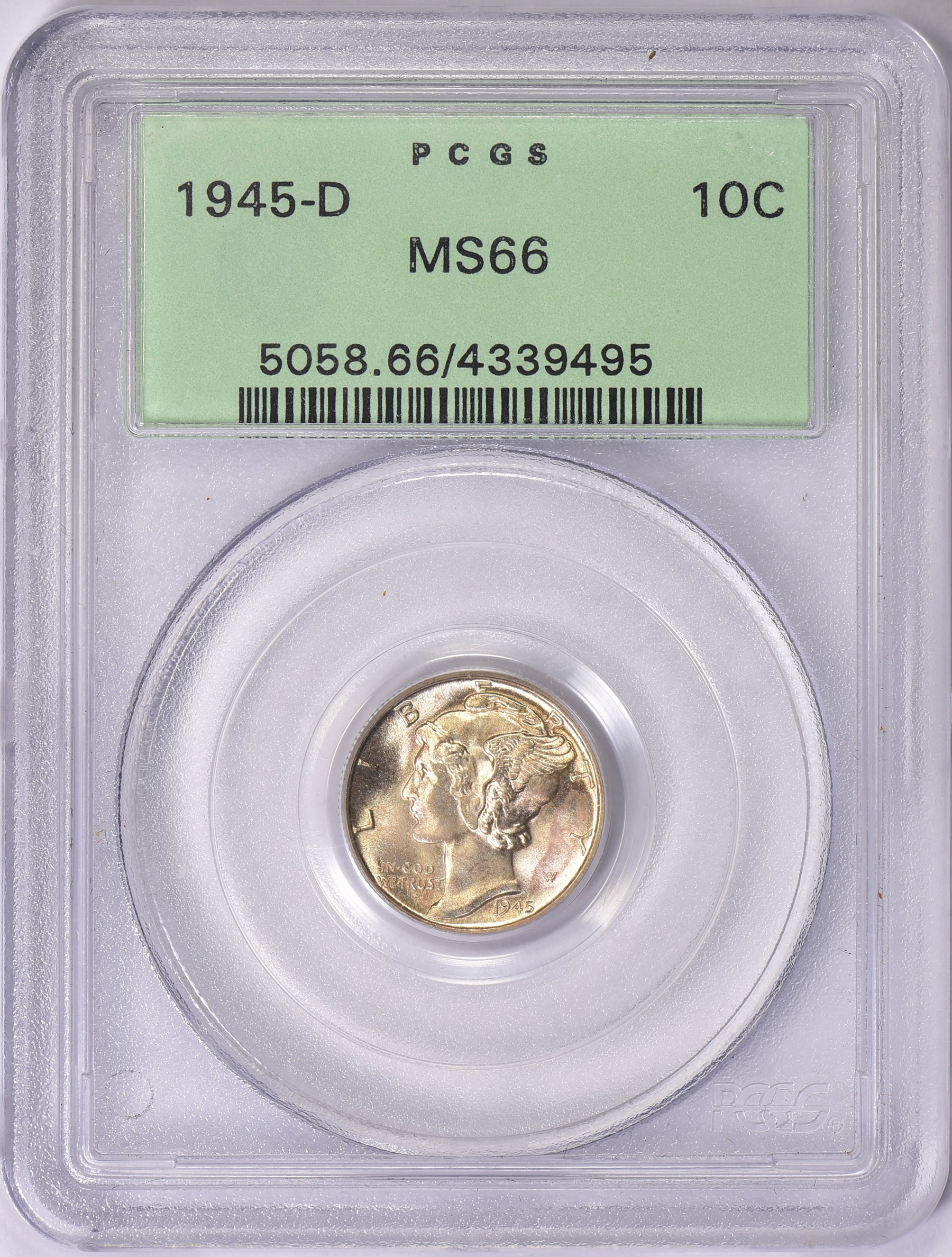 1945-D Mercury Dime PCGS MS-66 OGH (Item 1606139) | GreatCollections Coin Auctions
