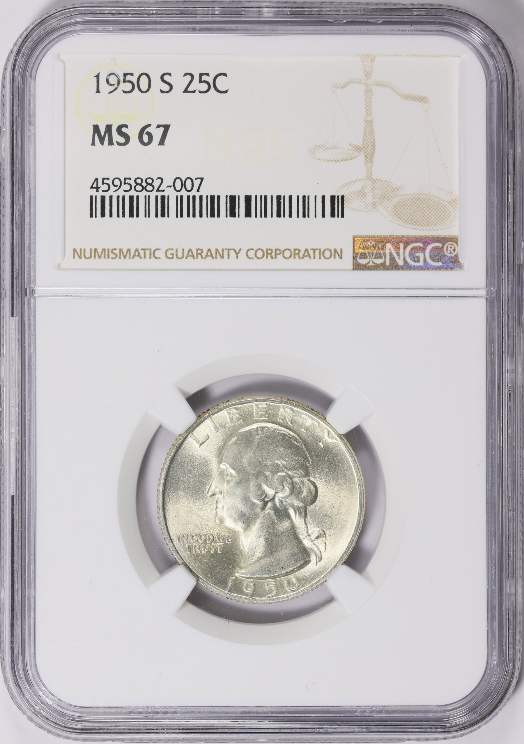 1950-S Washington Quarter NGC MS-67 (Item 1606157) | GreatCollections ...