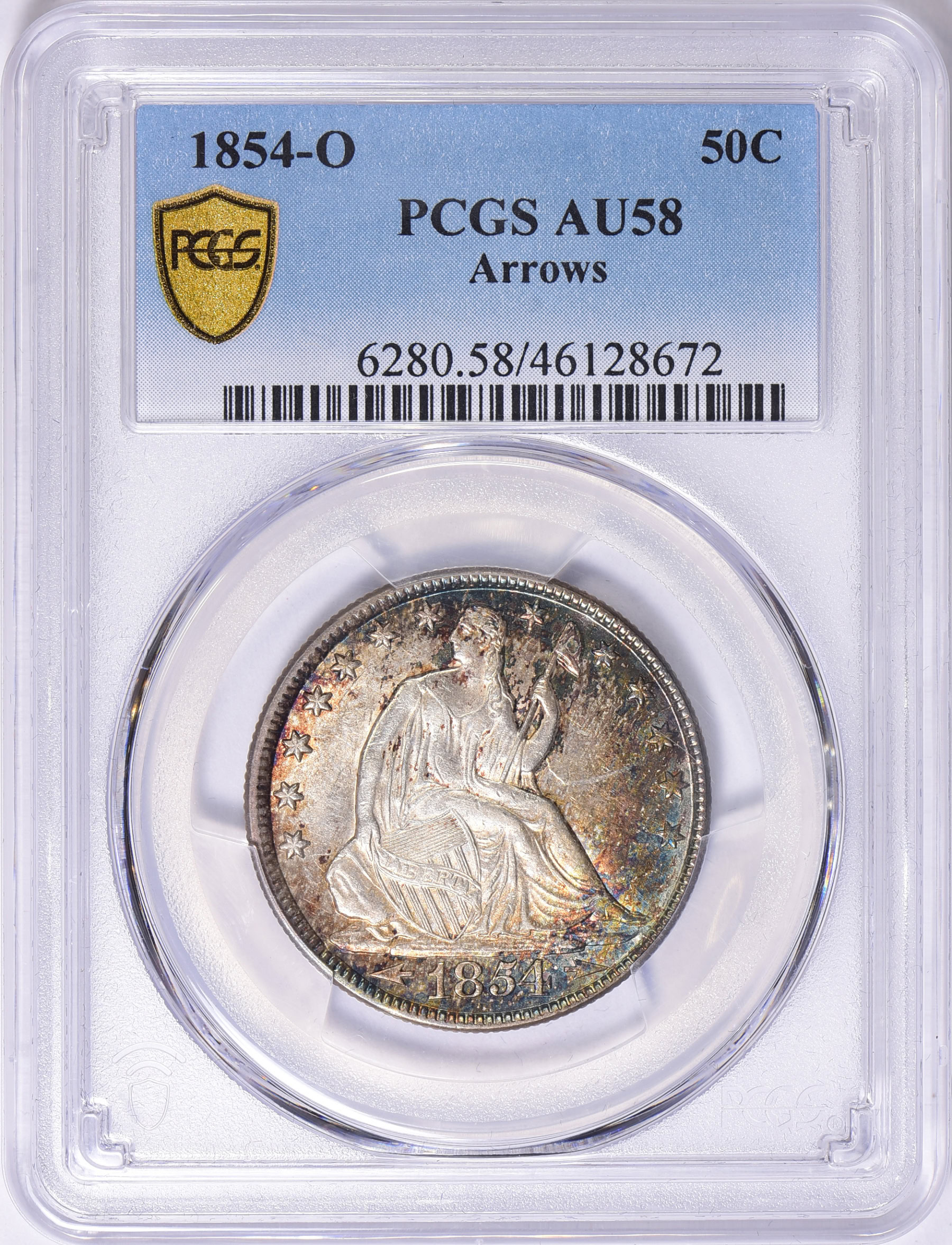1854-O Seated Liberty Half Dollar Arrows PCGS AU-58 (Toned) (Item 1606524) | GreatCollections ...